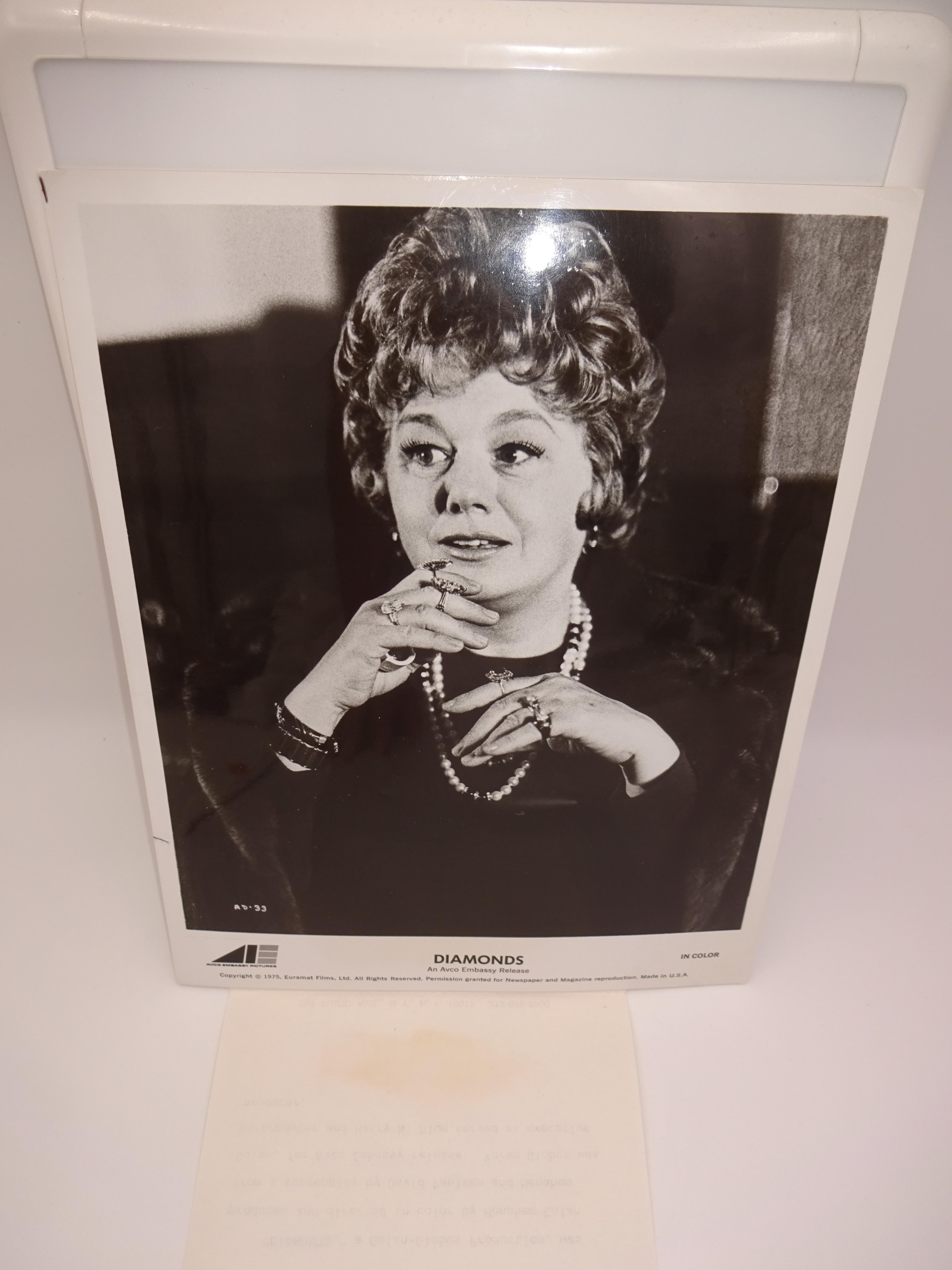 Vintage 1970s Shelley Winters Diamonds Movie Promo Photo 1975 8" x 10"
