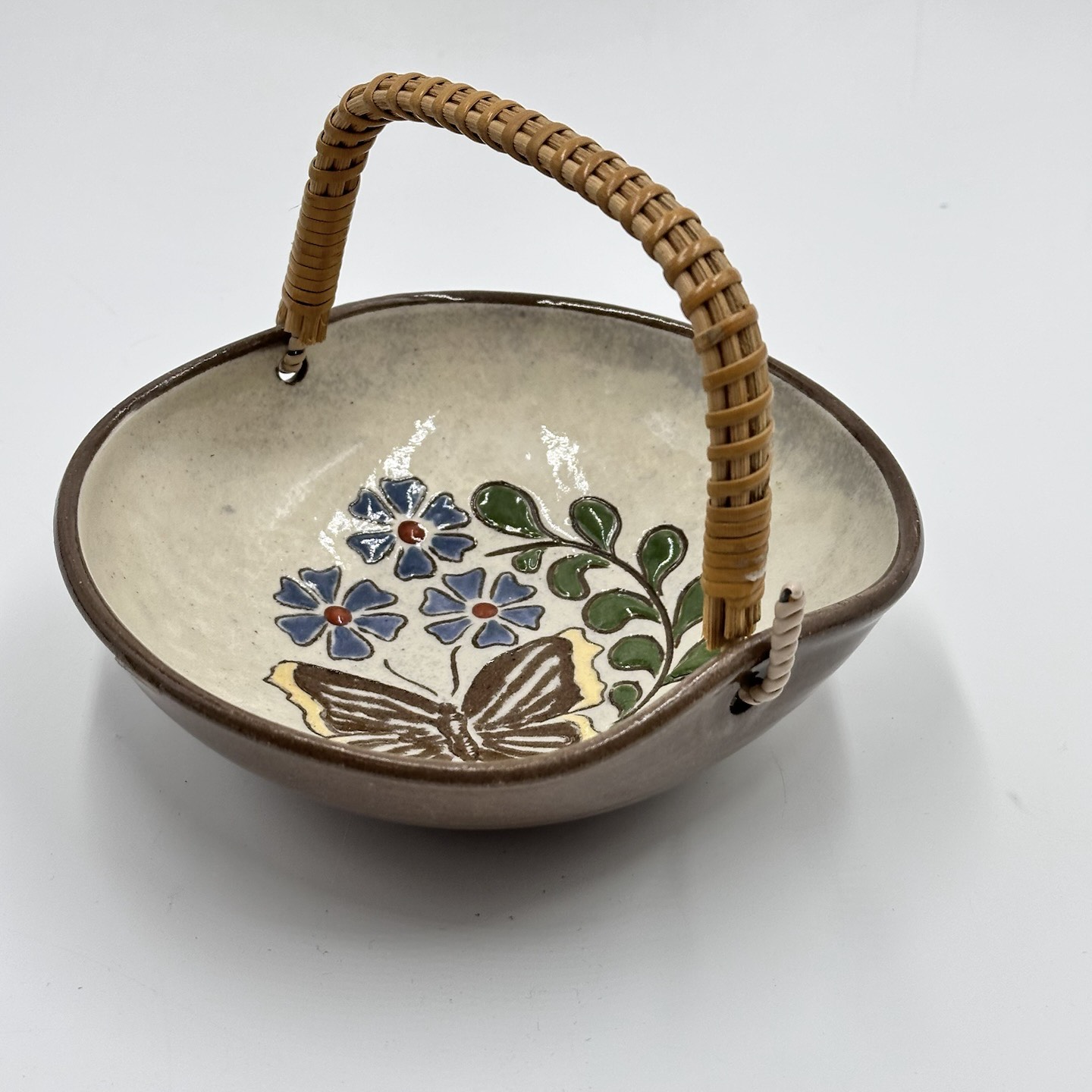 Original W Geisler Butterfly Flowers Vintage Art Pottery Basket W ...