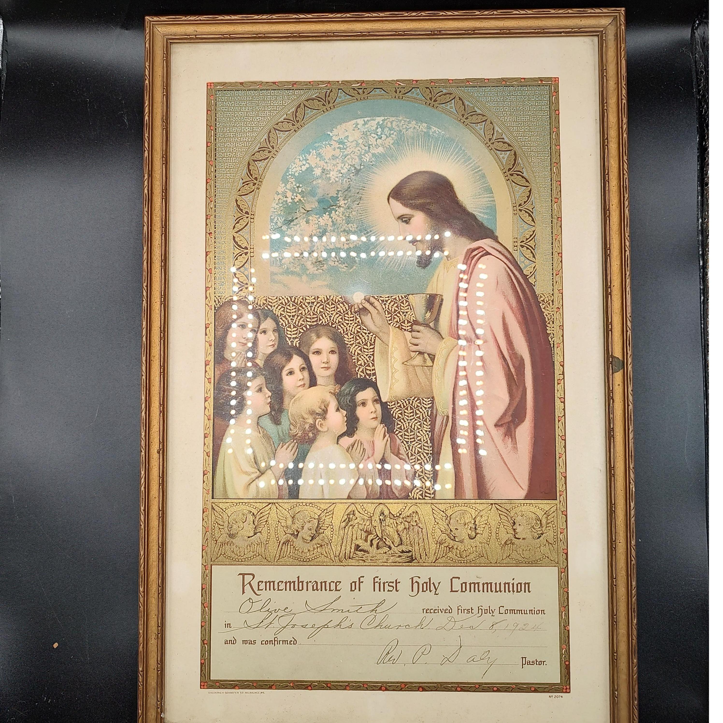 Vtg 1924 First Communion Framed Wall Hanging