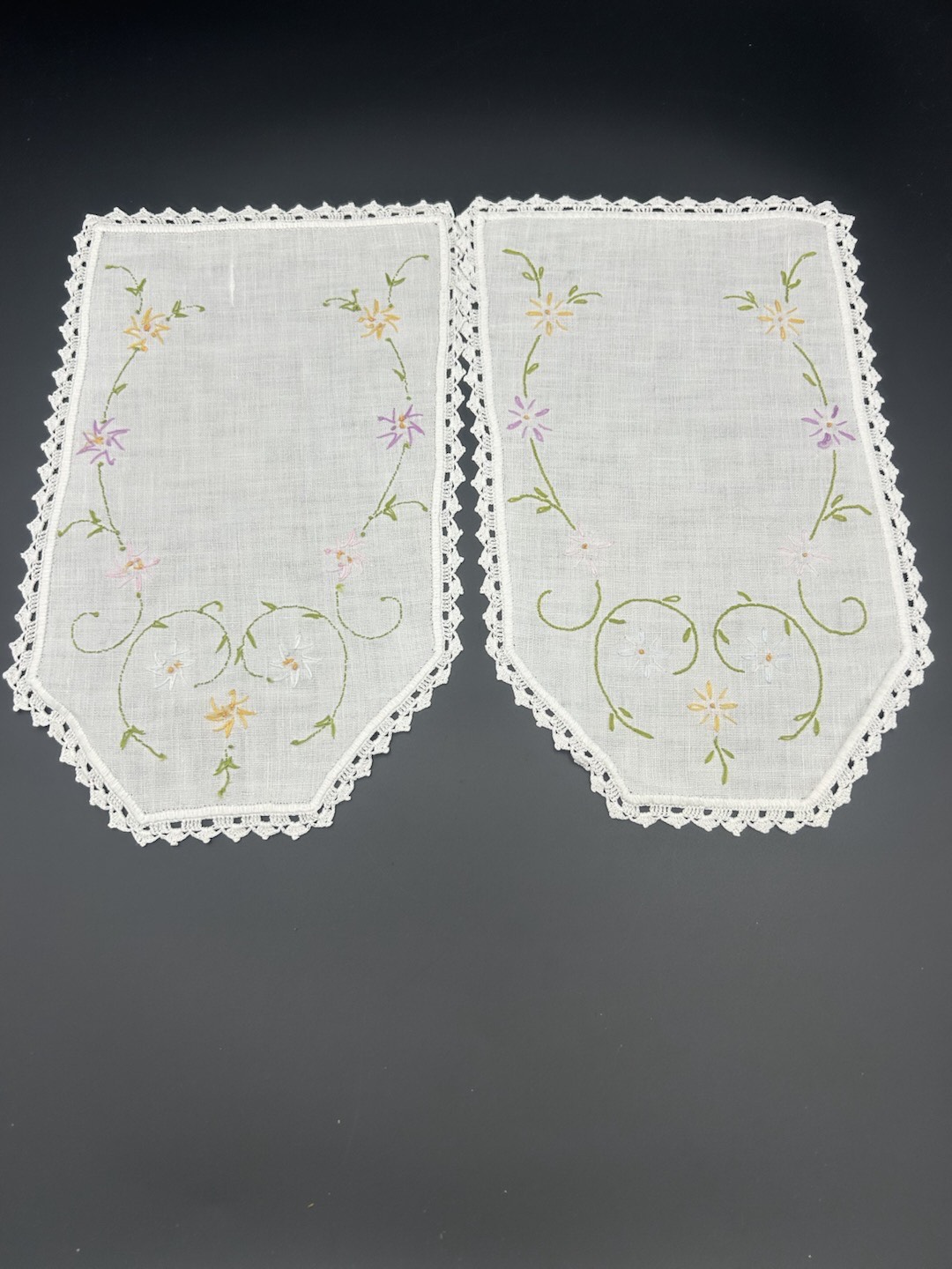 2 Embroidered Handmade Needlepoint Linen Floral Chair Arm Fabrics