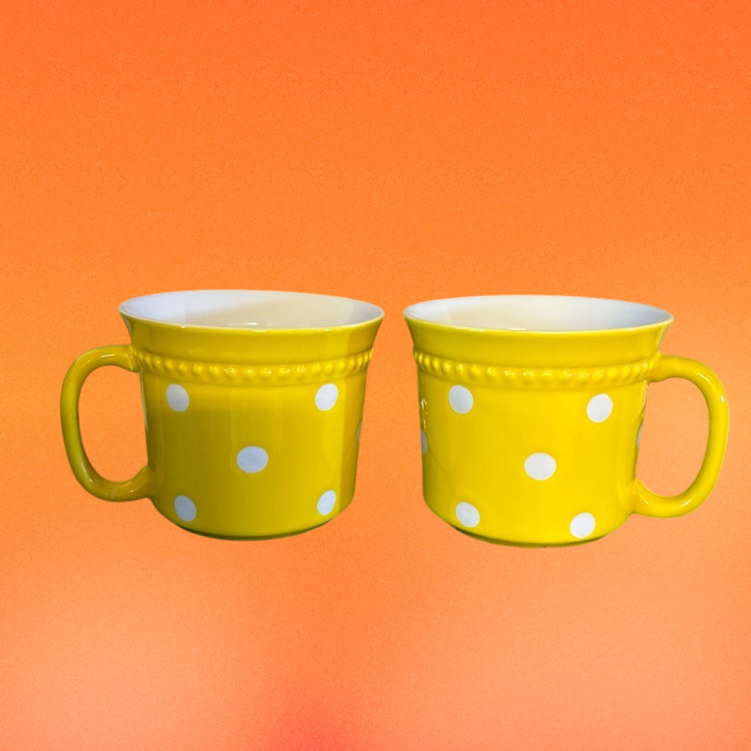 Savinio Design Porcelain Coffee Mugs 3.75 Tall Yellow & White Polka ...