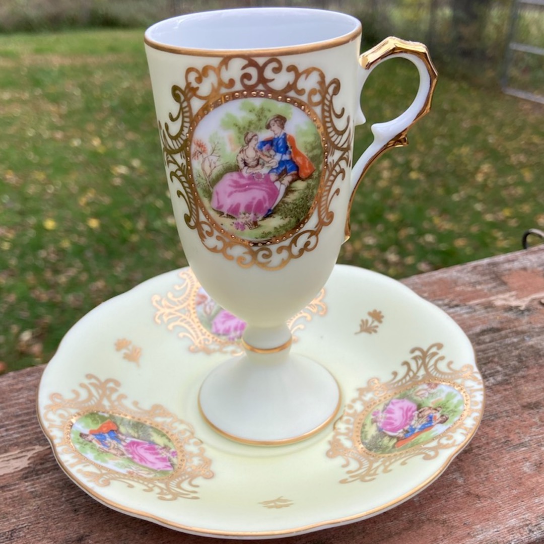 Lefton China, Hand-Painted Courting Couple, Porcelain Cup & Saucer ...