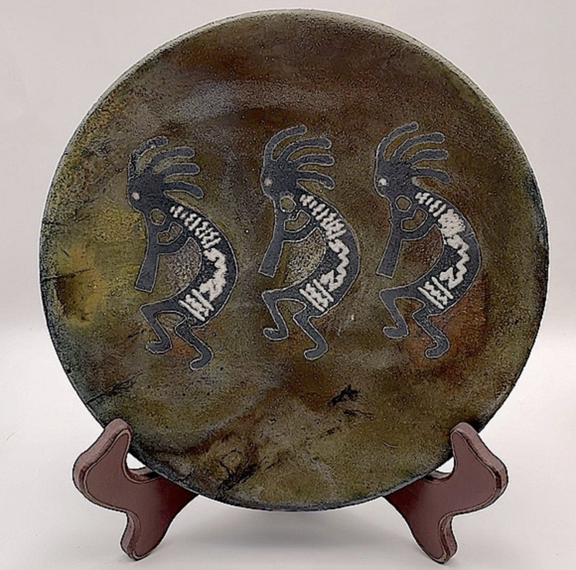 Ben Diller, Raku Pottery, 7” Plate, Southwest Kokopelli Trio, Signed ...