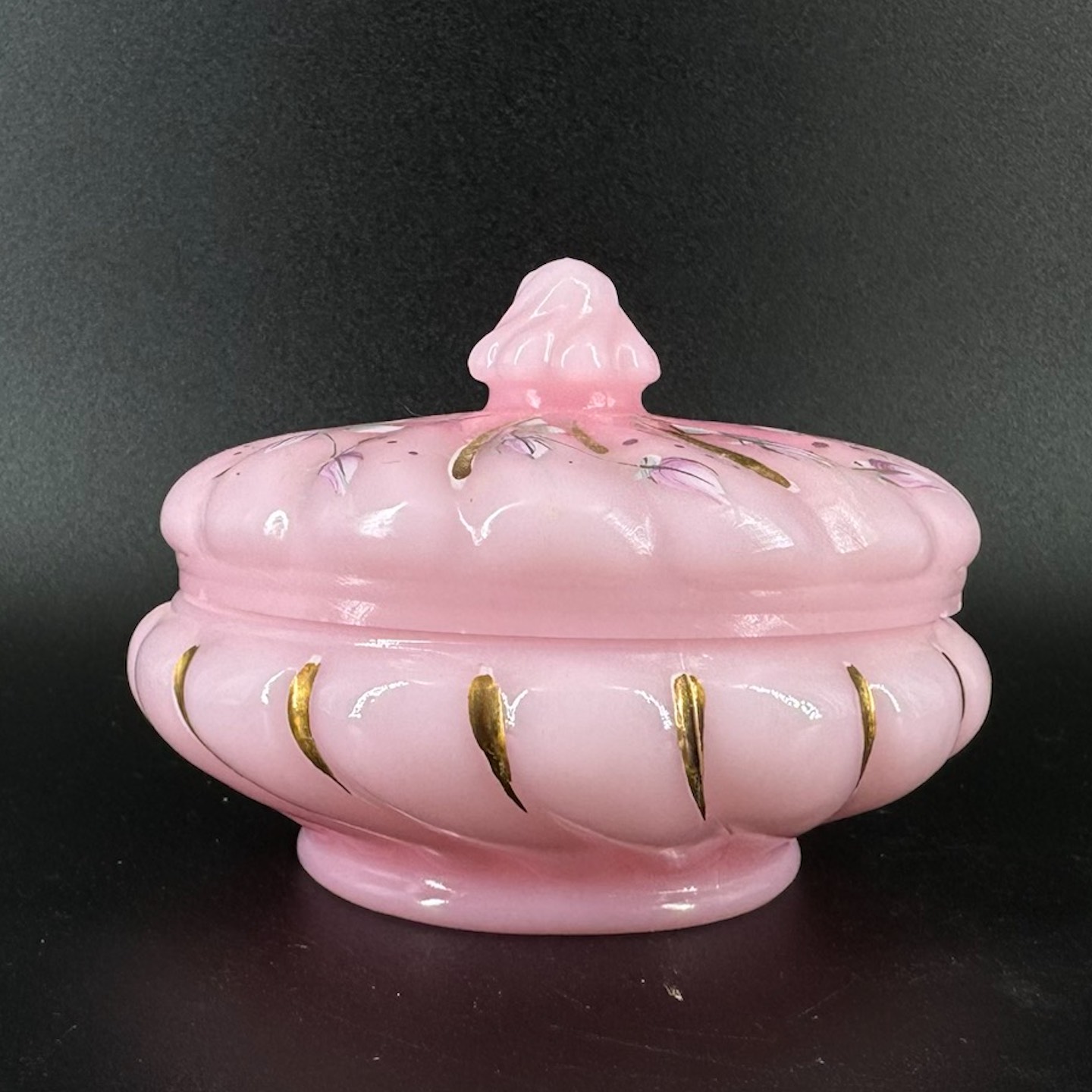 09. Fenton Rosalene Pink Hand Painted Puff Trinket Box (FS)