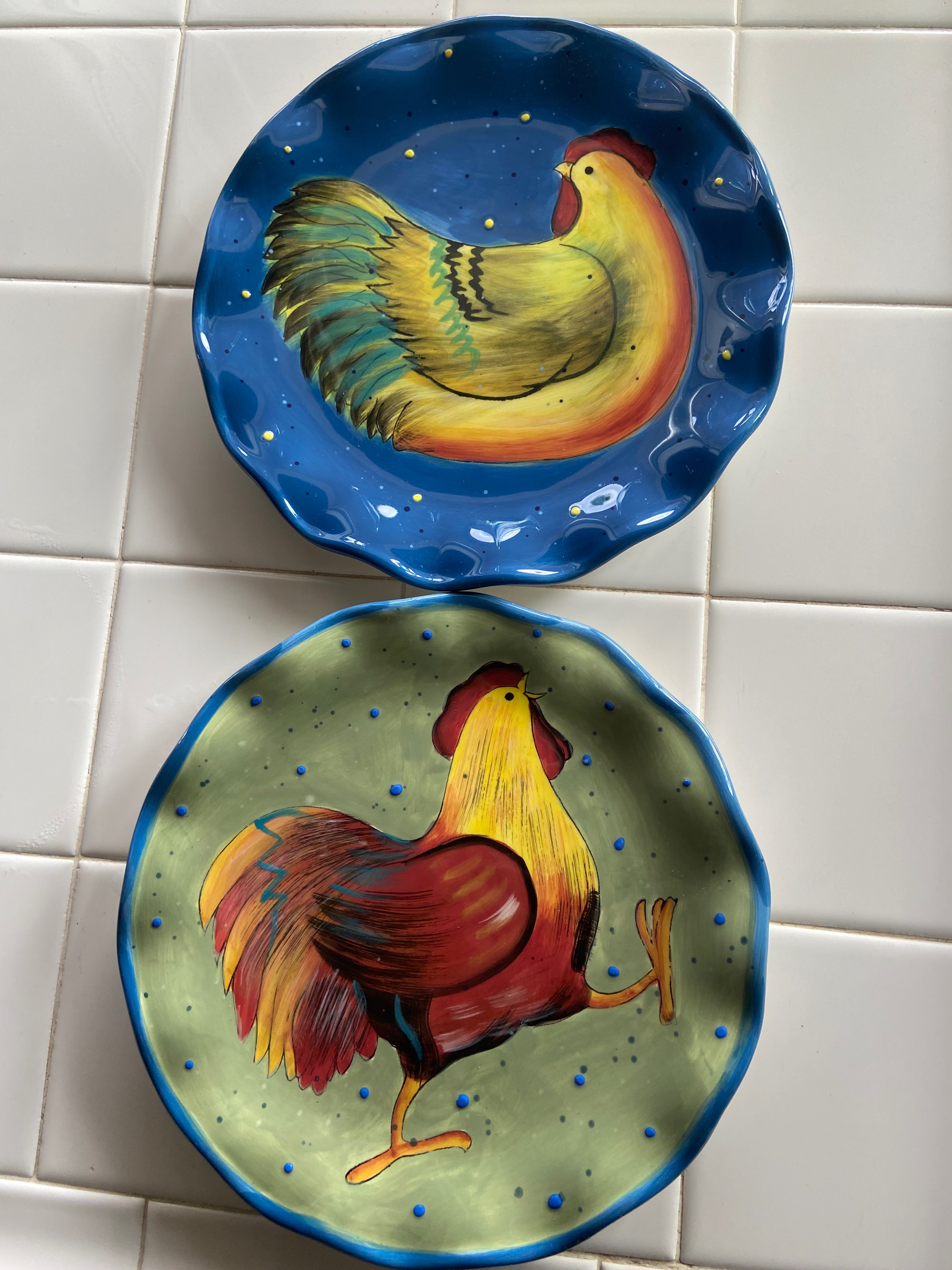 2 Certified International, Susan Winget Ruffled Edge Chicken Plates