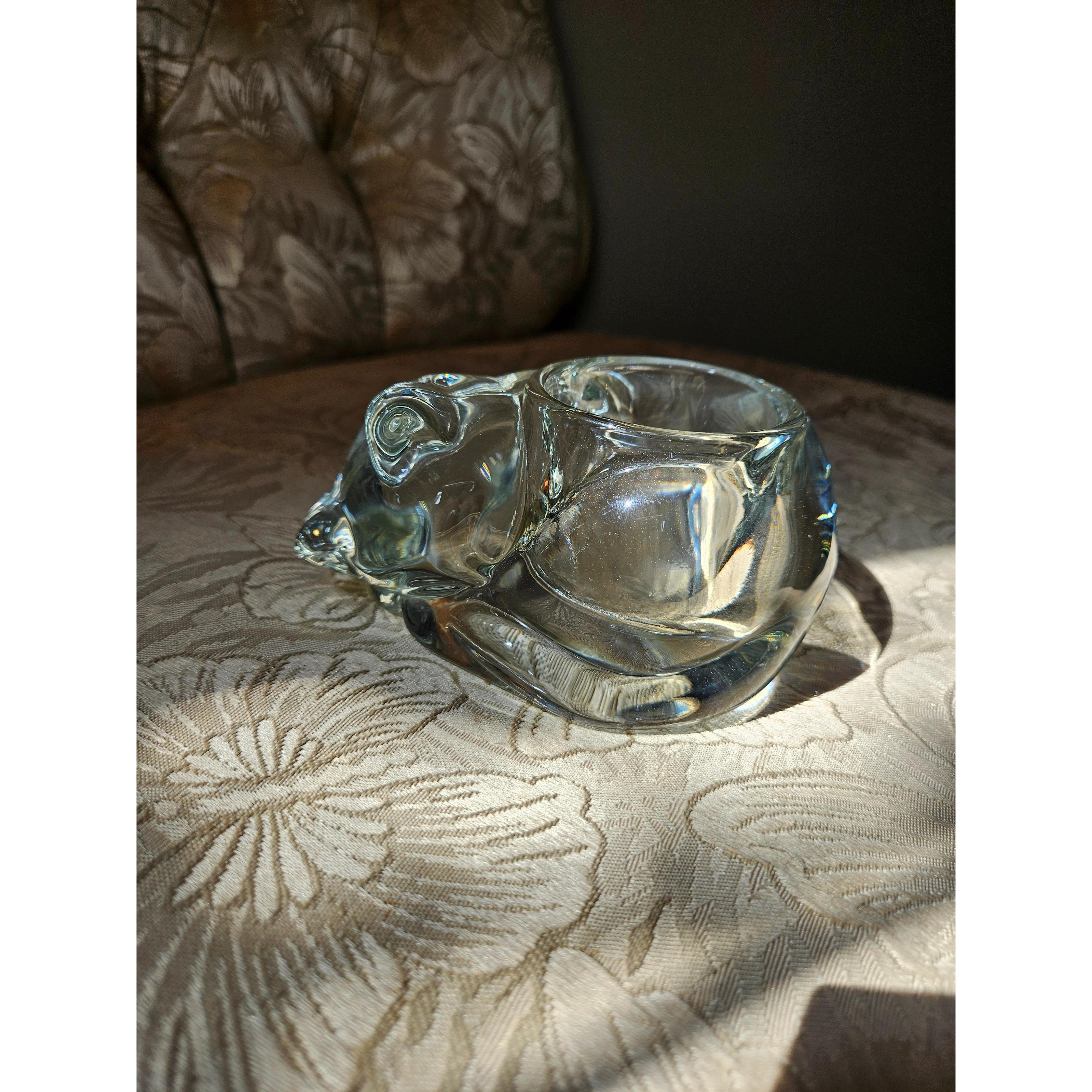 Indiana Clear Glass Cat Votive Candle Holder Or Paperweight Vintage