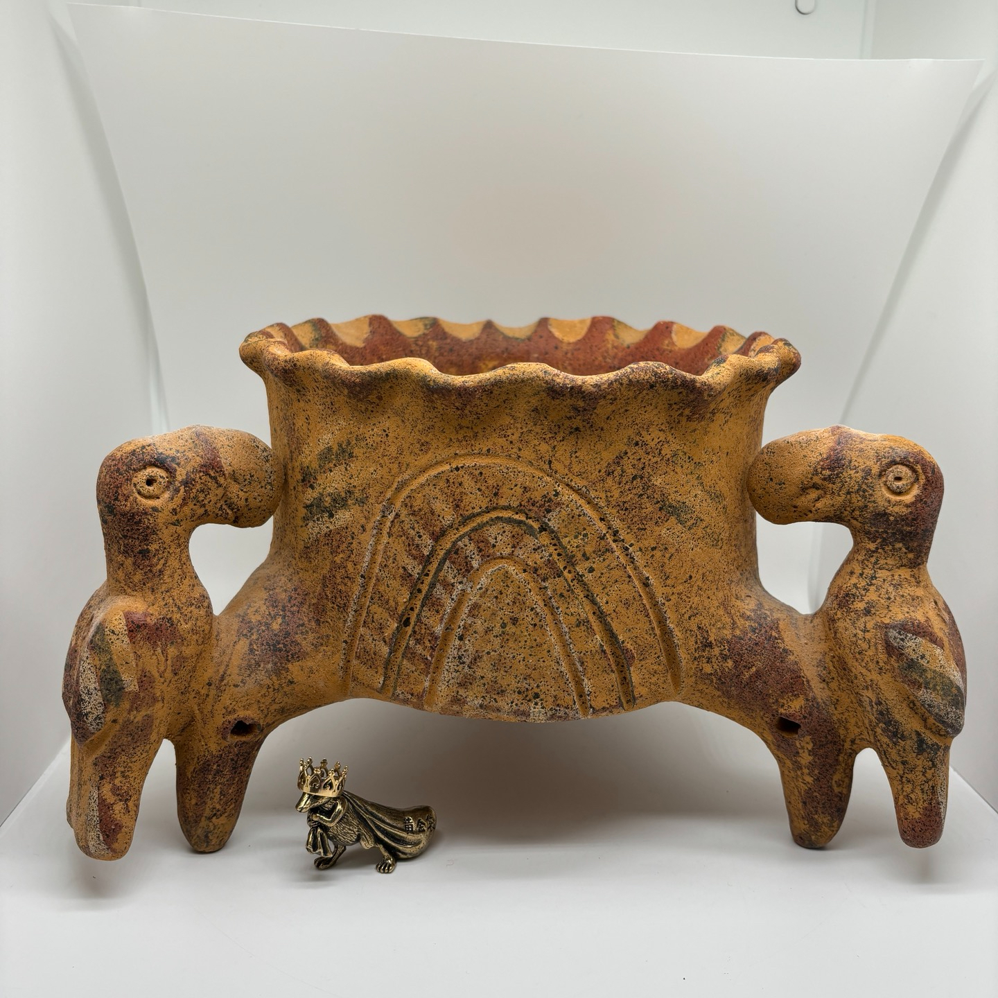 Pre-Columbian Style Polychrome Tripod Animal Effigy Pottery Bowl ...