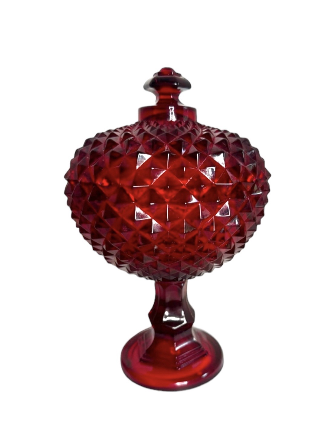 Westmoreland Diamond point Ruby red lidded pedestal candy dish /large ...