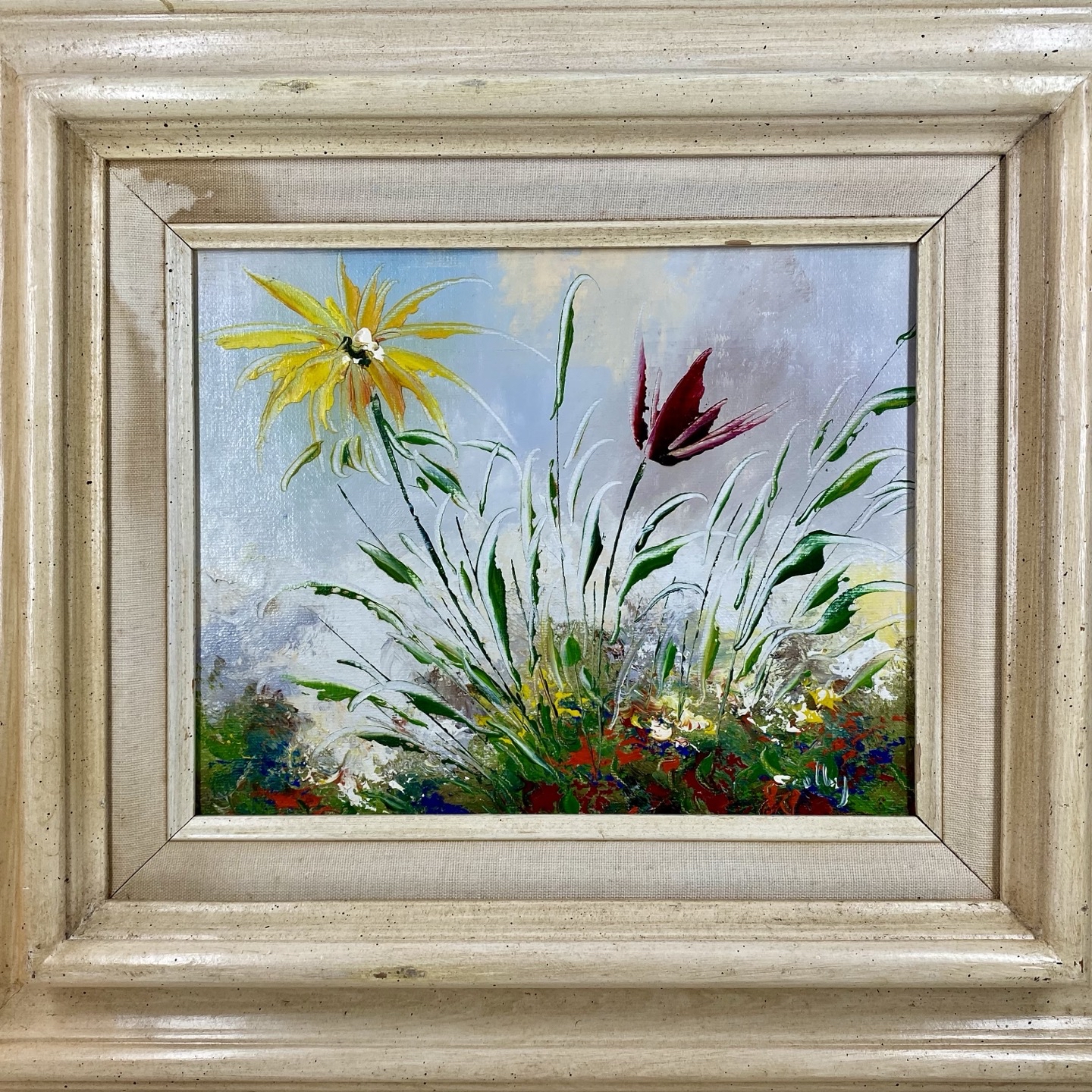 S. COLBY Signed Floral Field OIL PAINTING Impressionism MCM 60s Era ...
