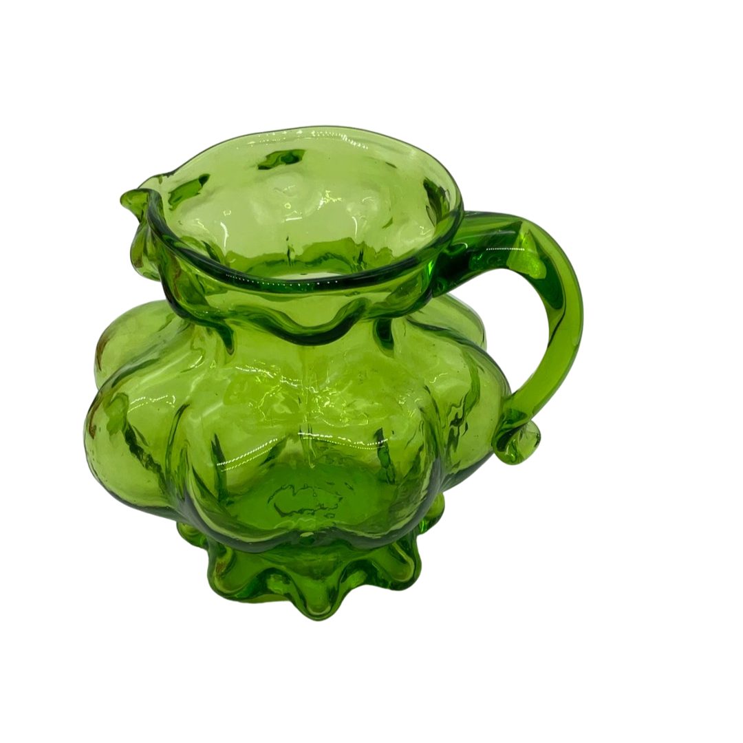 Vintage Kanawha Green Glass Bulbous Pedestal Miniature Pitcher ...