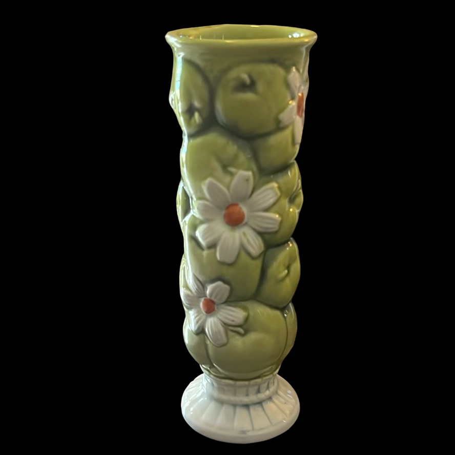 Vintage MCM Inarco Japan Pottery Vase 1967 Green Apples & Daisies ...