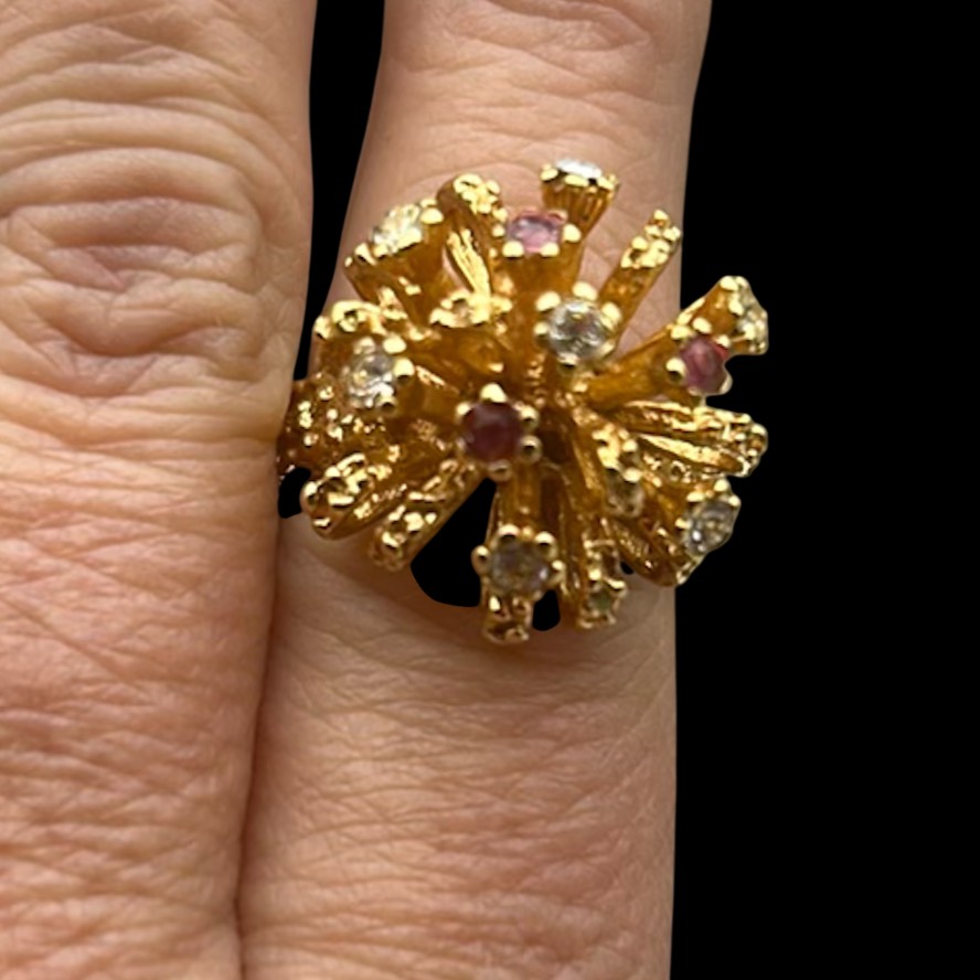 Vintage Uncas Gold-Tone Cluster Ring – Pink & Clear Rhinestones, Size 8 ...