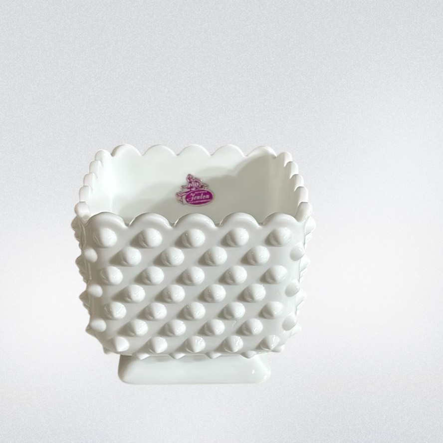 Fenton Square Hobnail Milk glass Candy Dish