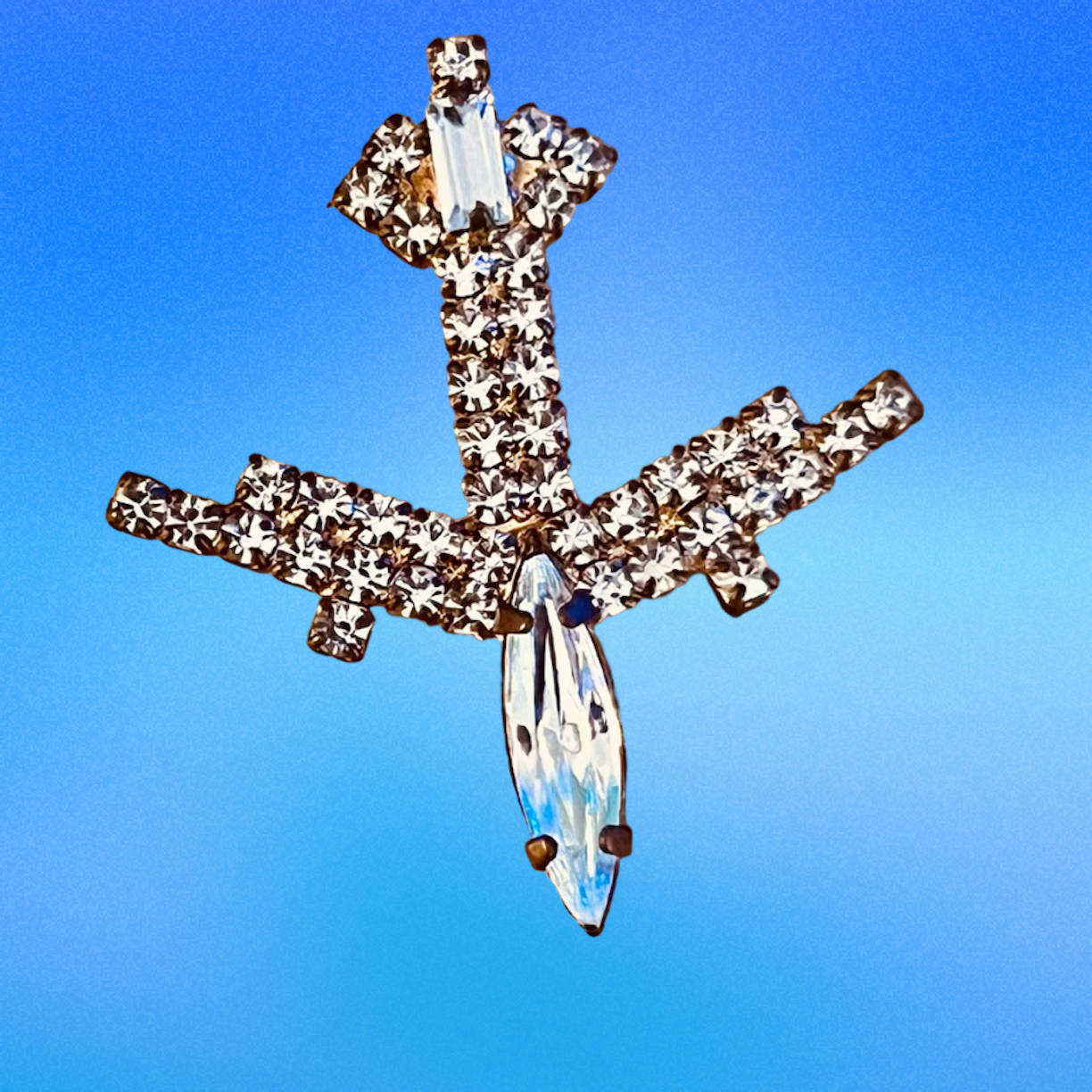 Vintage Rhinestone Airplane Goldtone Brooch