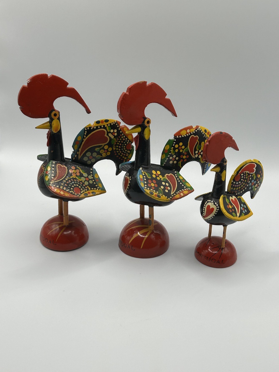 3 Portuguese Good Luck Roosters Handmade.