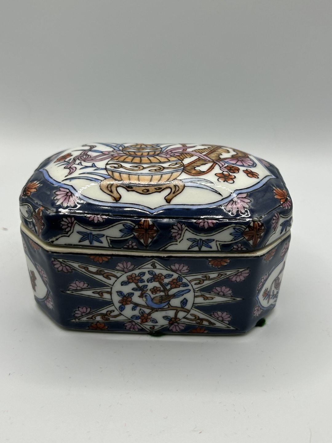 Chinese porcelain trunk shaped floral trinket box