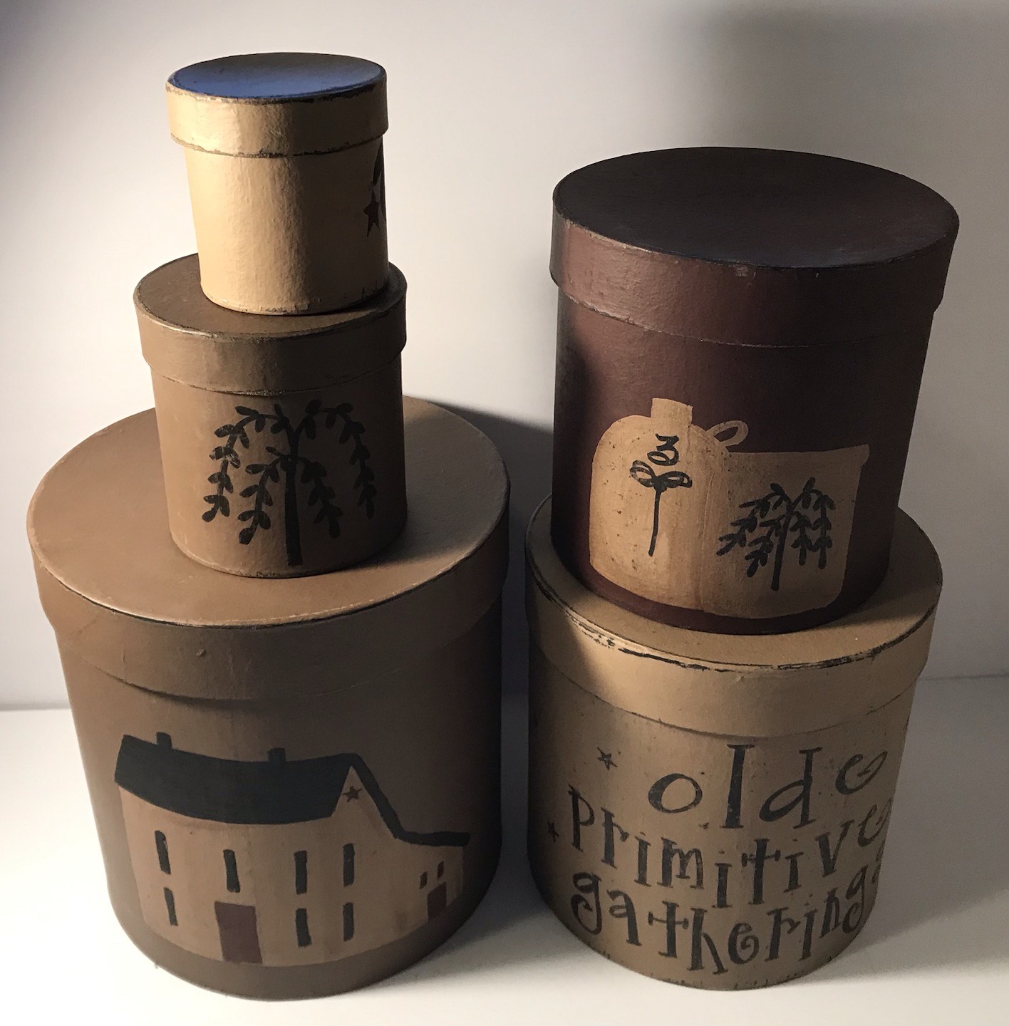 Set Of Primitive Salt Boxes Hand Painted By Heidi Gainer