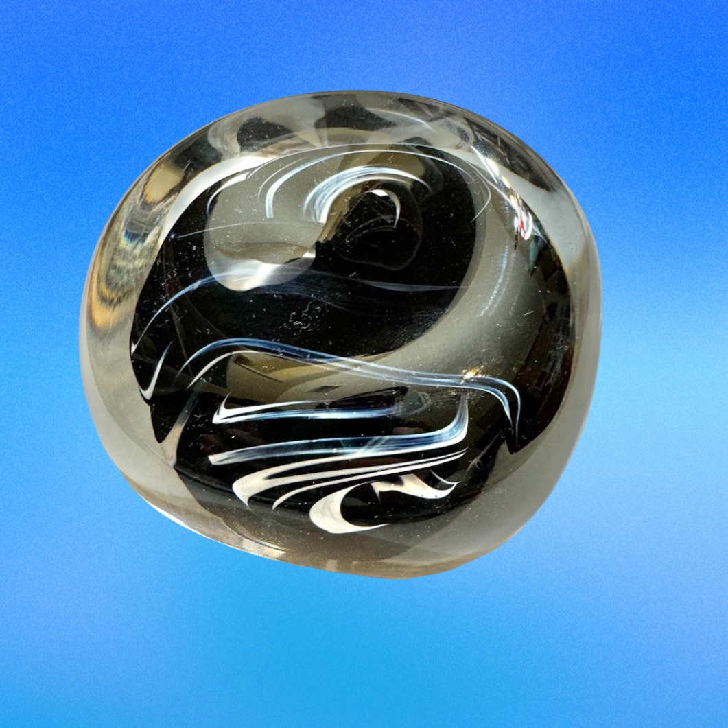 2015 Signed Vitrix Hot Glass Studios Black White And Blue Swirl Art ...