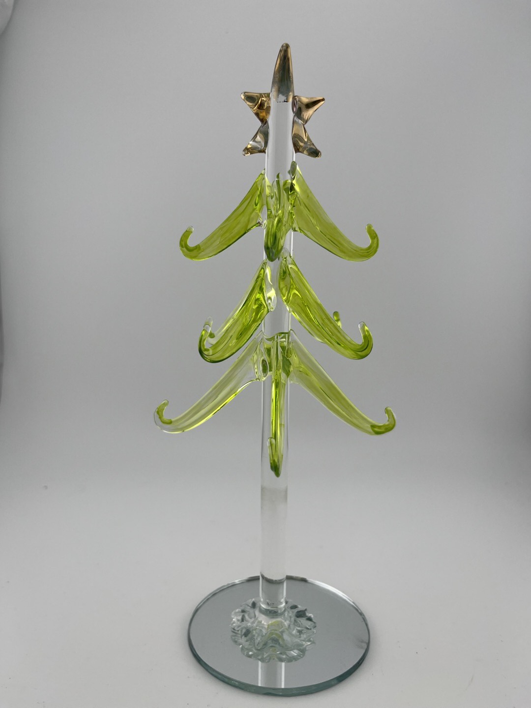 Art Glass Tree w/ Gold Star. Has Spun Glass "Tree Stand", and is on a ...