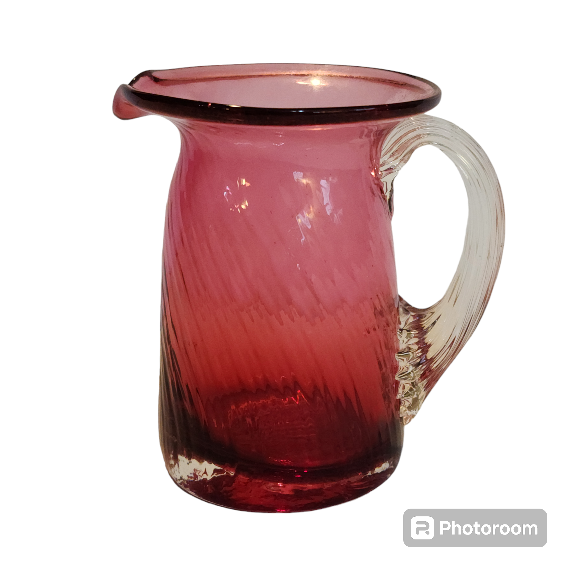 Vintage Pilgrim Cranberry Hand Blown Glass Creamer Pink Small Pitcher Swirl