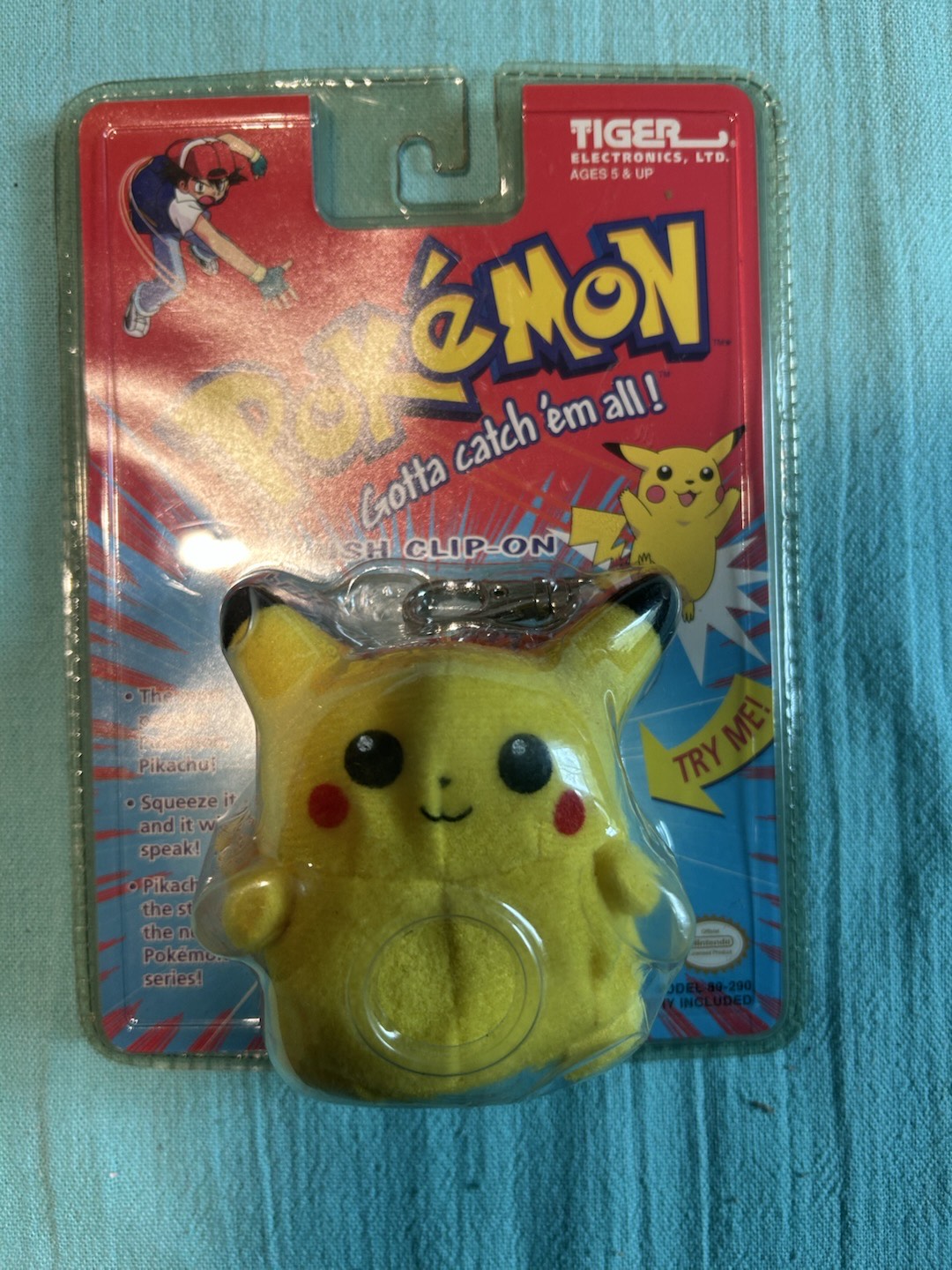 RARE 1999 POKEMON PIKACHU PLUSH CLIP ON TALKING KEY CHAIN TIGER ...