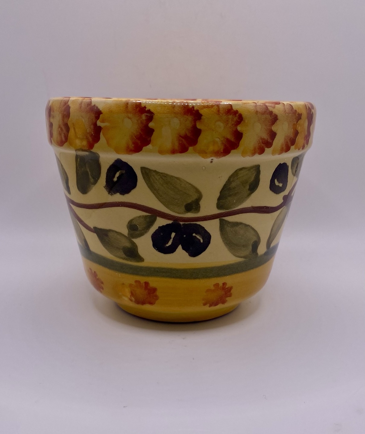 194. Vintage Italian Hand Painted Pottery Plant Pot Olives Design