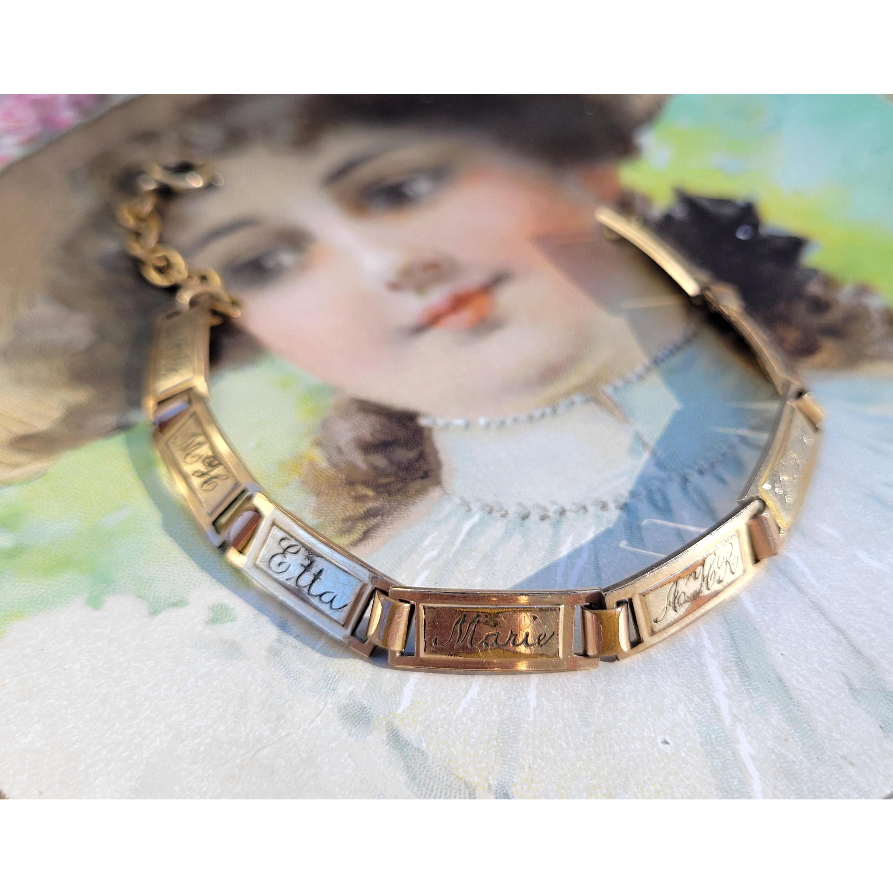 Antique Edwardian Friendship Monogram Bracelet Engraved Panels Gold ...