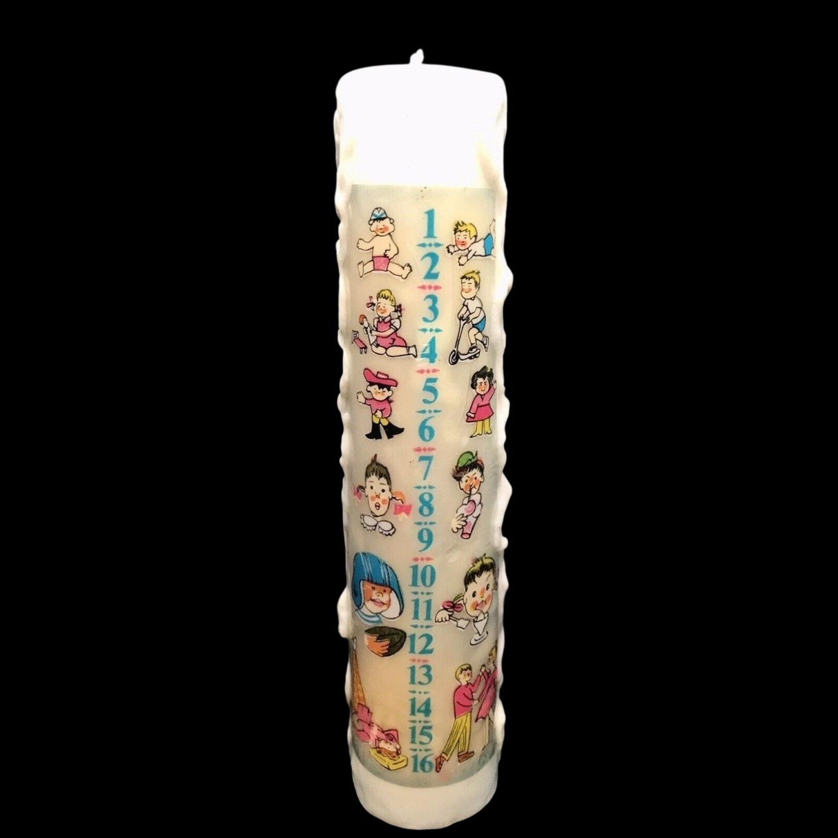 Vintage Happy Birthday Candle Age 1 to 16 White Texture Tall Countdown ...