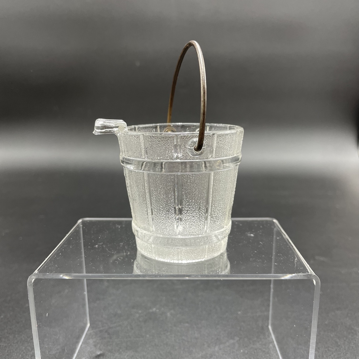 Small Clear Glass Bucket Metal Handle Ashtray Collectible