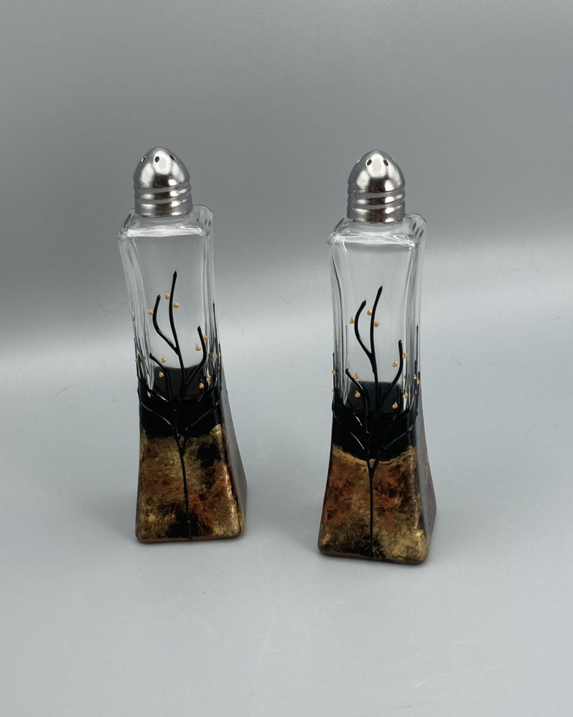 Sand & Water Salt & Pepper Shakers - Black and Copper W/ Tree of Life ...