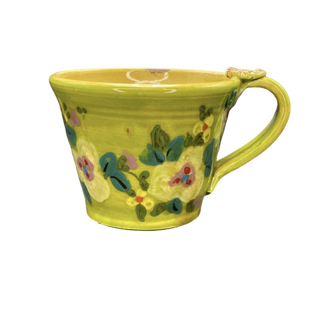 Handmade Painted Don Swanson Pottery Green Floral Coffee Mug Cup Signed