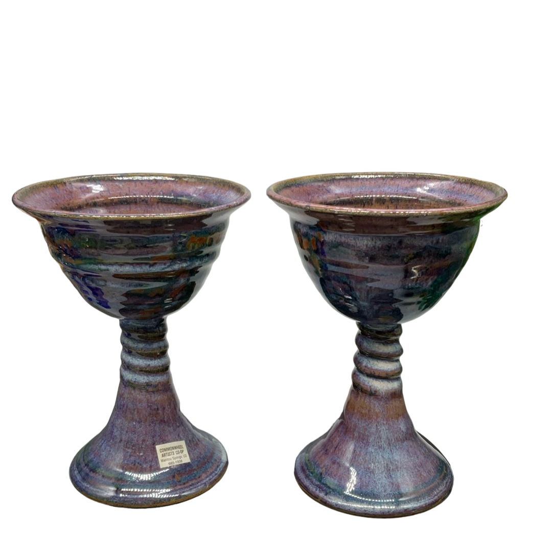 2 Studio Pottery Purple Glazed Goblets