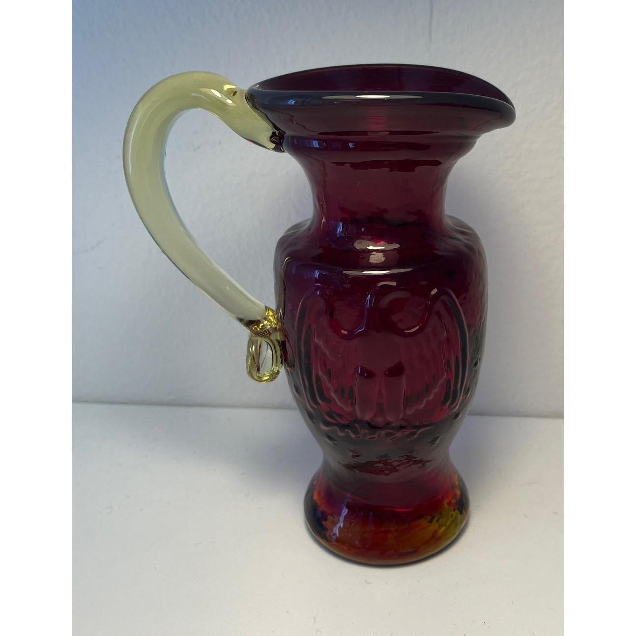 Red Mini Glass Pitcher with embossed eagles