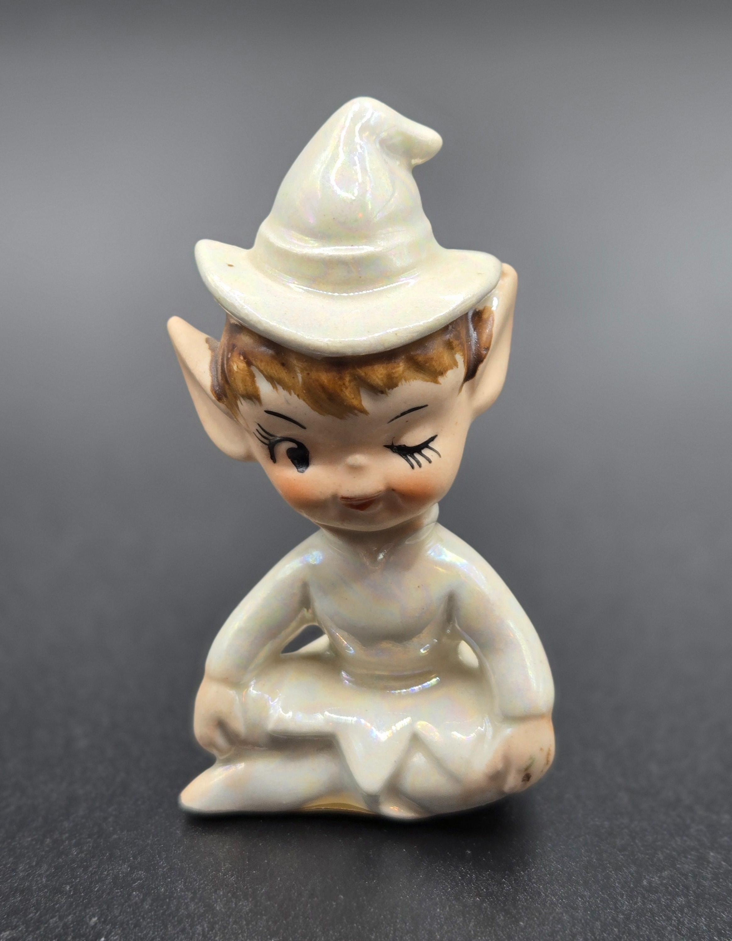 Rare Vintage Mid Century HTF Lefton White Lustre Winking Pixie Elf ...
