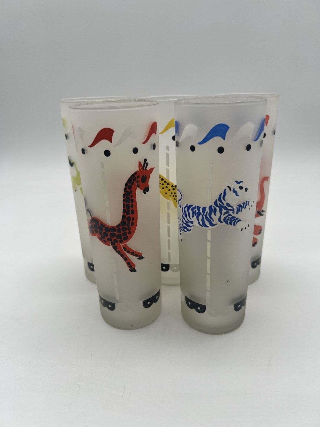 Vintage 50’s Libby Circus Carousel Tom Collins Frosted Drinking Glasses ...