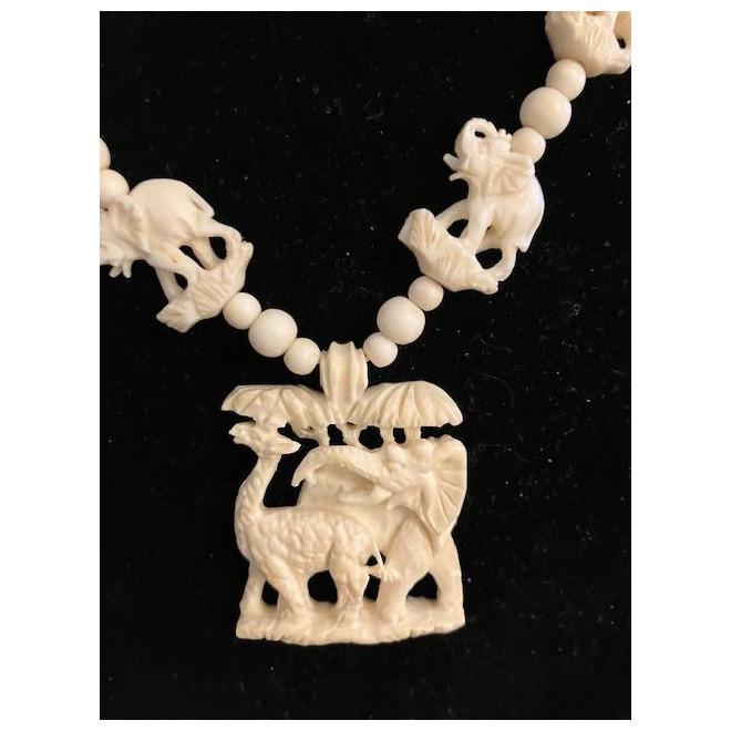 Carved Bone Camel & Elephants Necklace