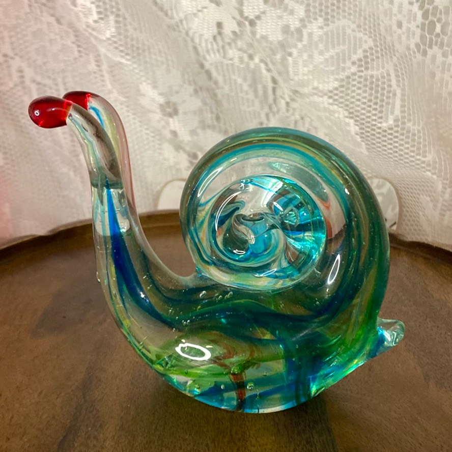 Hand Blown Large Snail Paperweight, 4x4.5x2