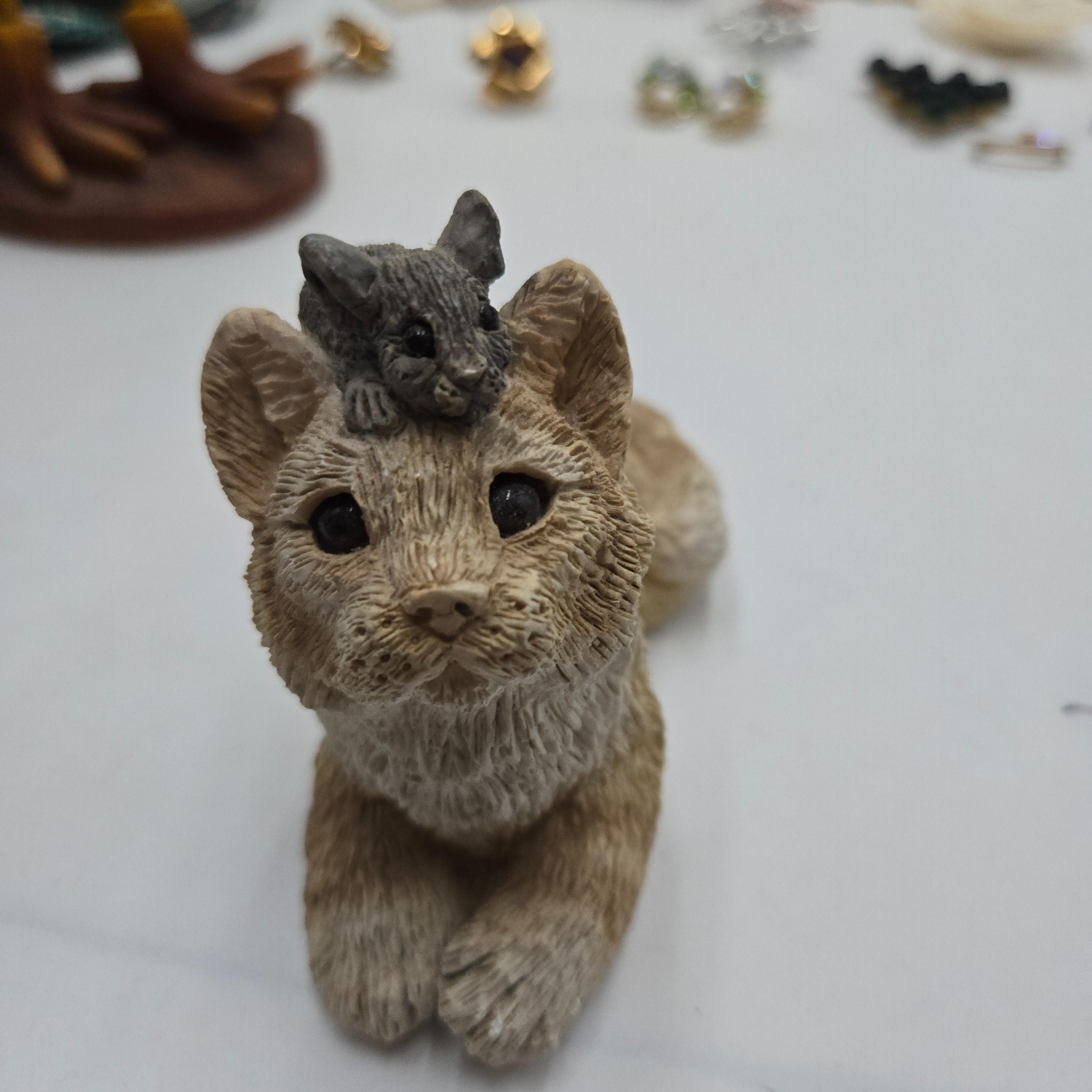 1988 Stone Critters Cat And Mouse Figurines