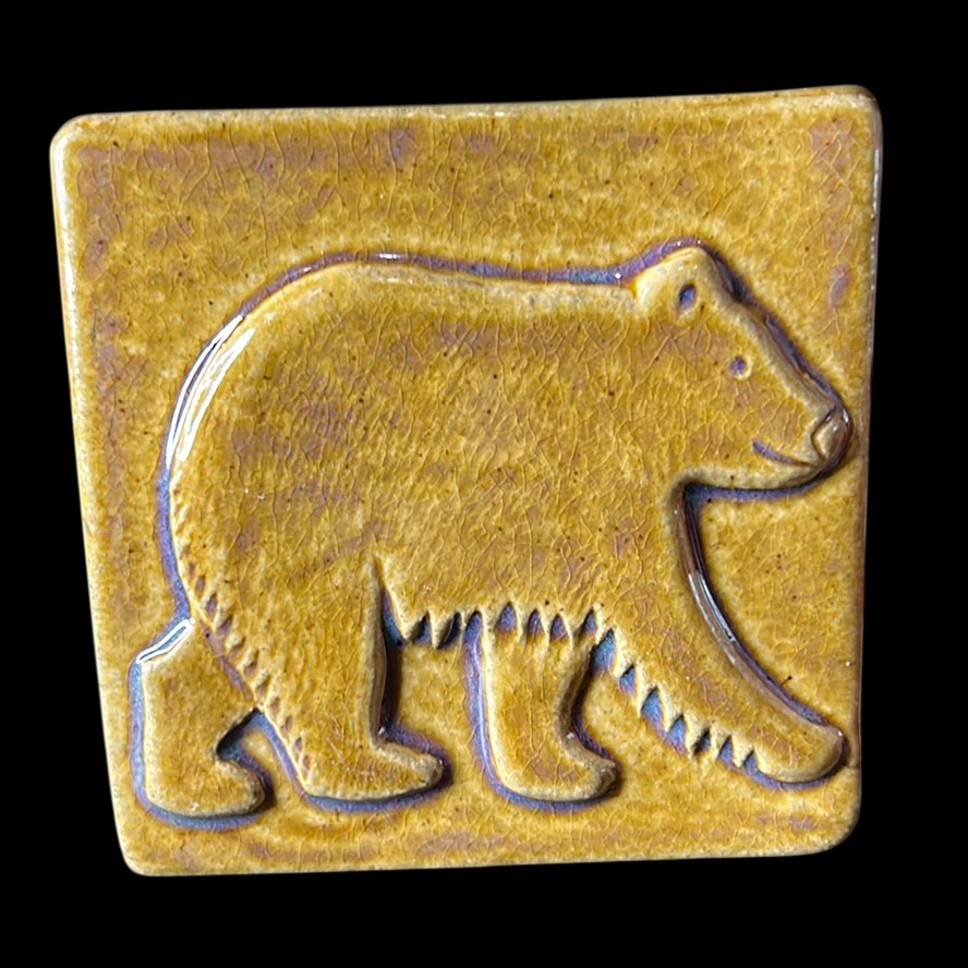 #01 - Emu Tile - Honey Glazed - Bear - High Fire Ceramic: 4”x 4”