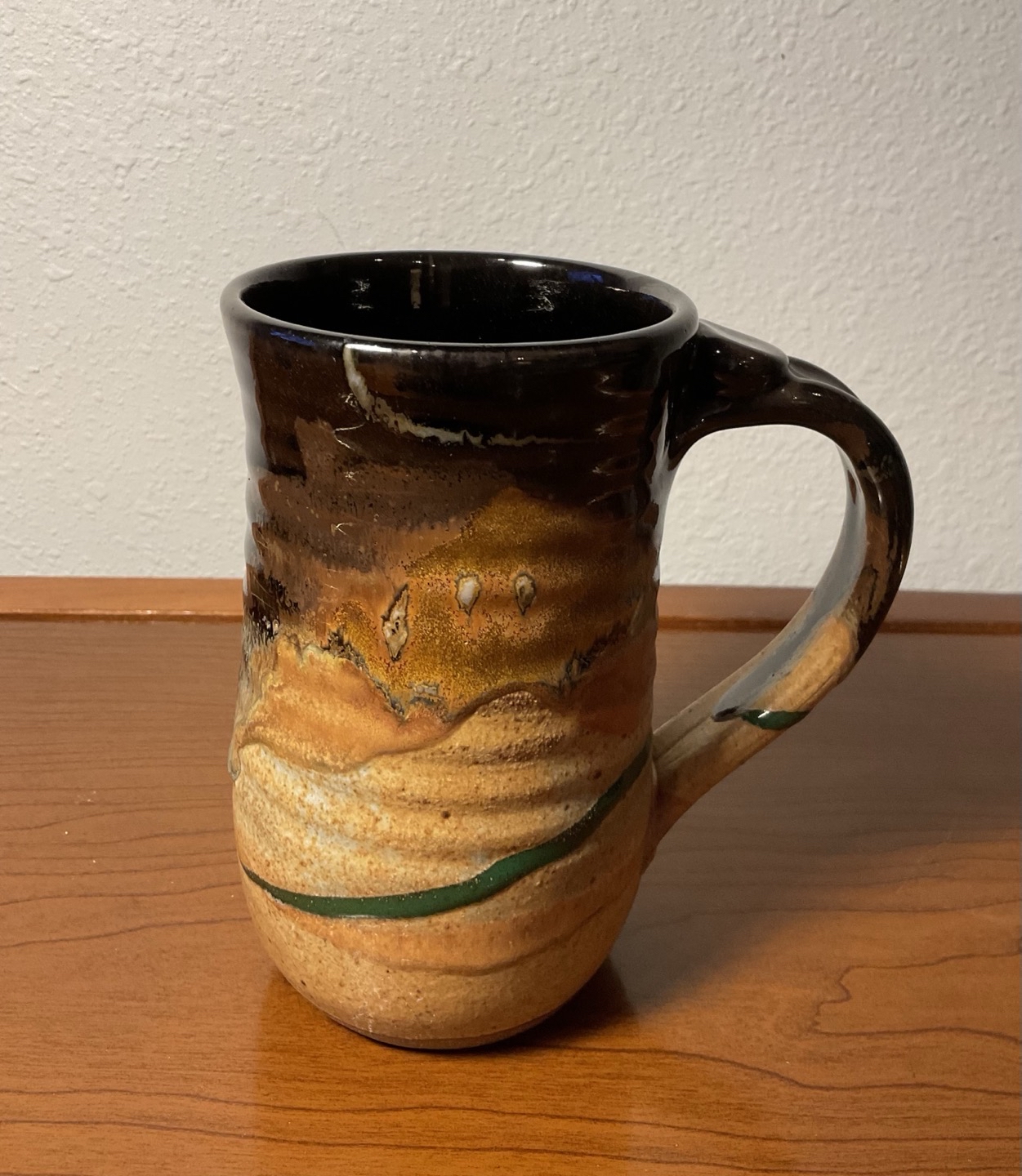 Signed Prairie Fire Pottery 5 1/2" Tall Earthenware Mug Studio Art