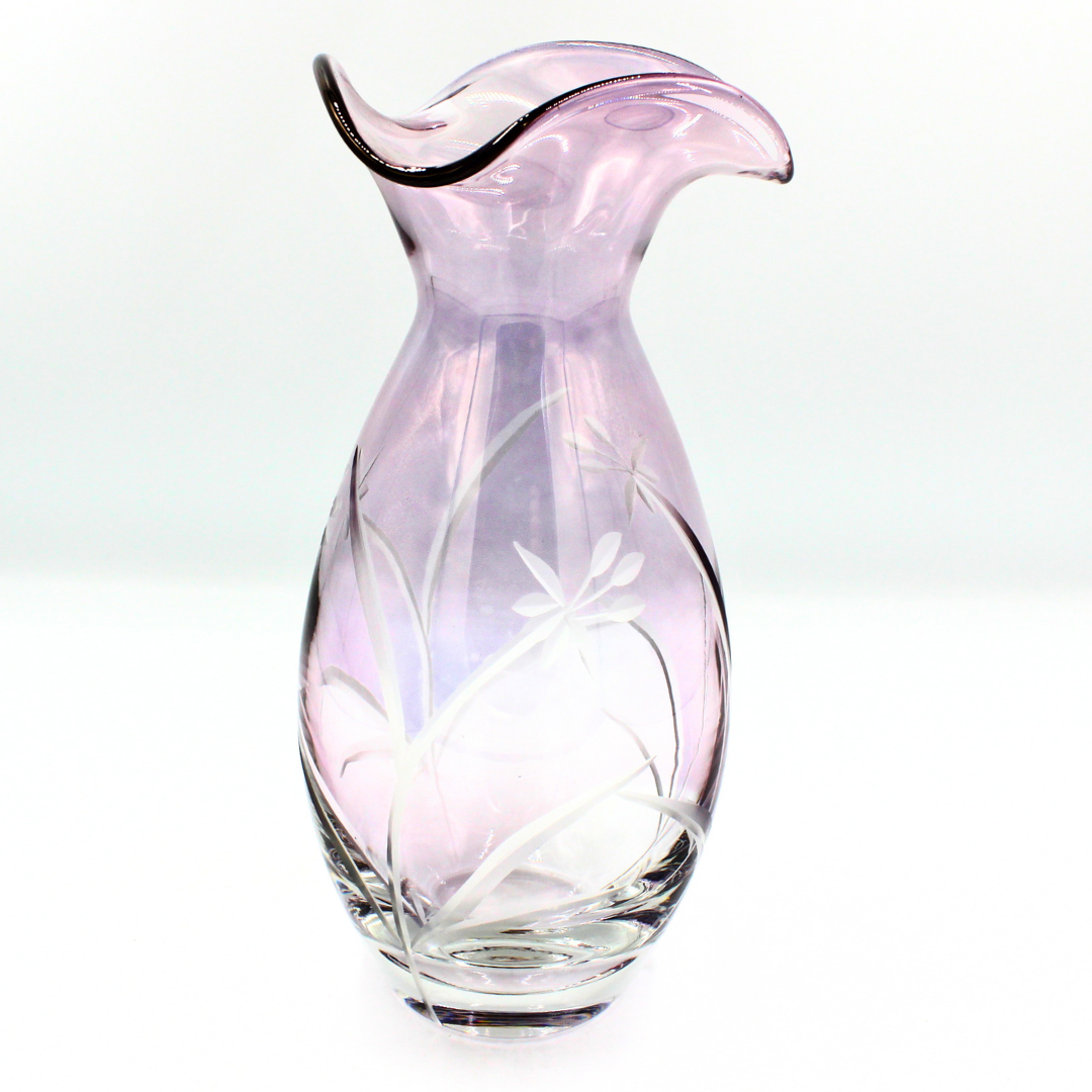 Vintage Lenox Crystal Vase Petite Floral Etched Amethyst Purple to Clear 9"