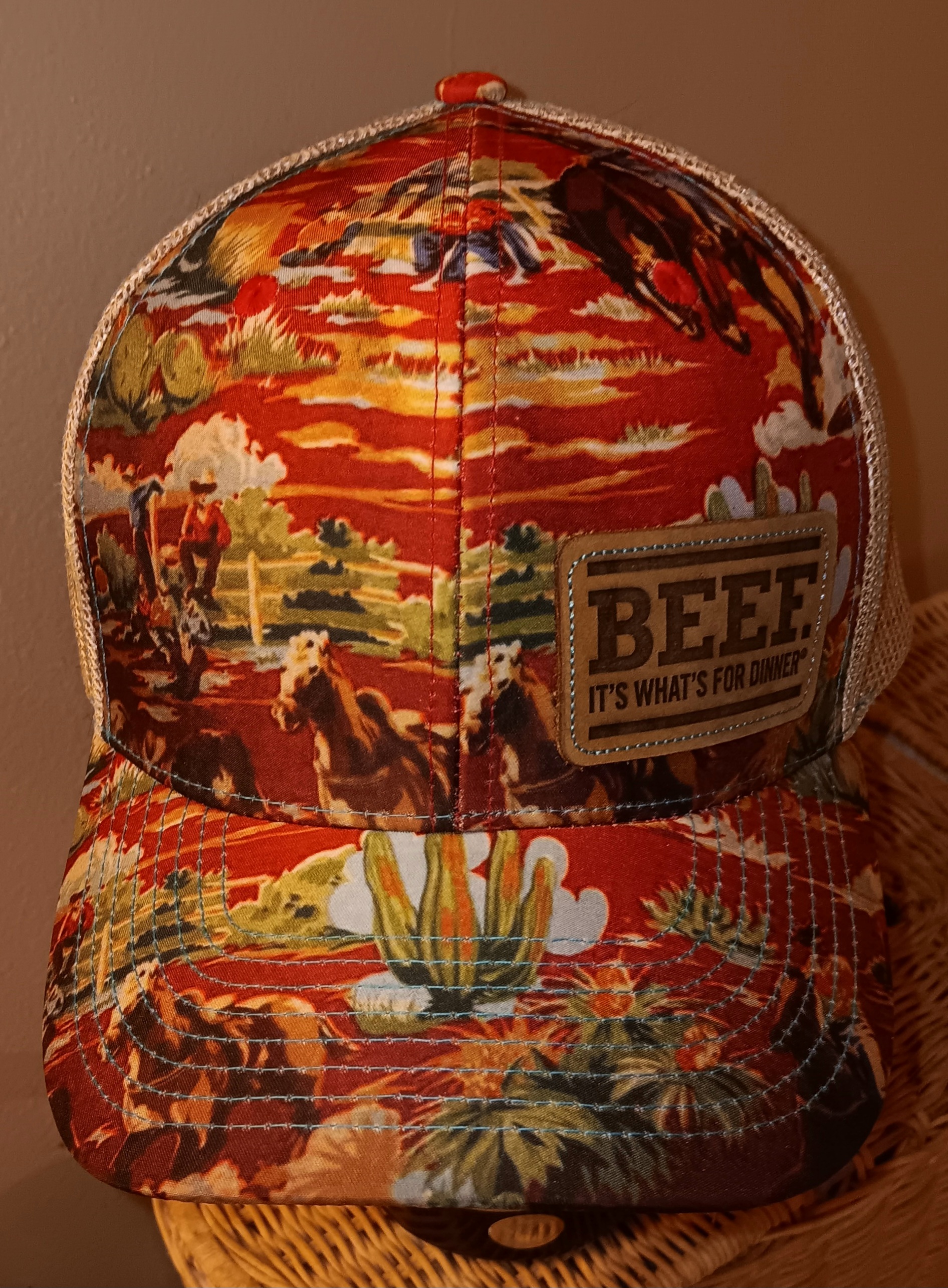 Cowboy Western BEEF It's What For Dinner Trucker cap hat NEW NWOT country