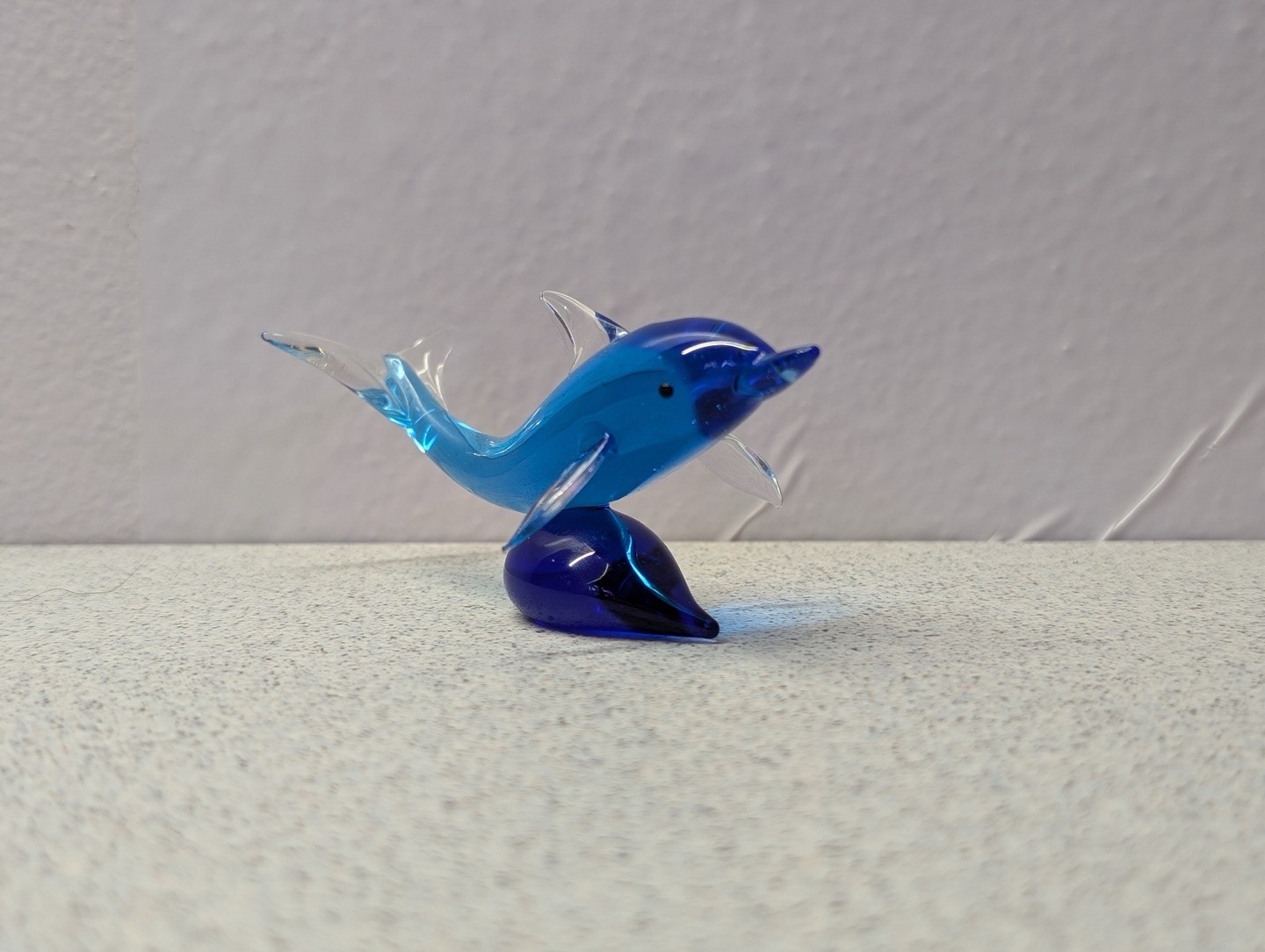 Small Art Glass Dolphin Figurine Cobalt Aqua Blue Clear Black Eyes 4" L ...