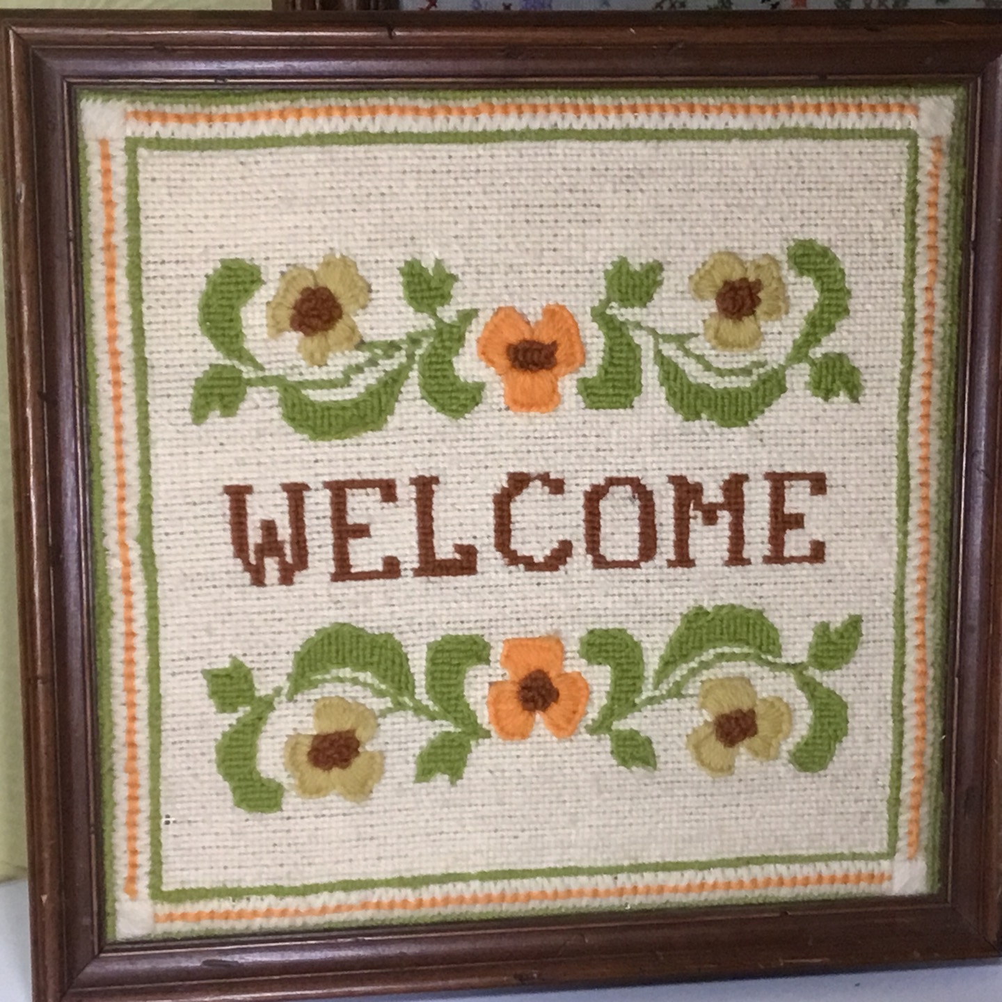 020 Needlepoint Crewel WELCOME sign