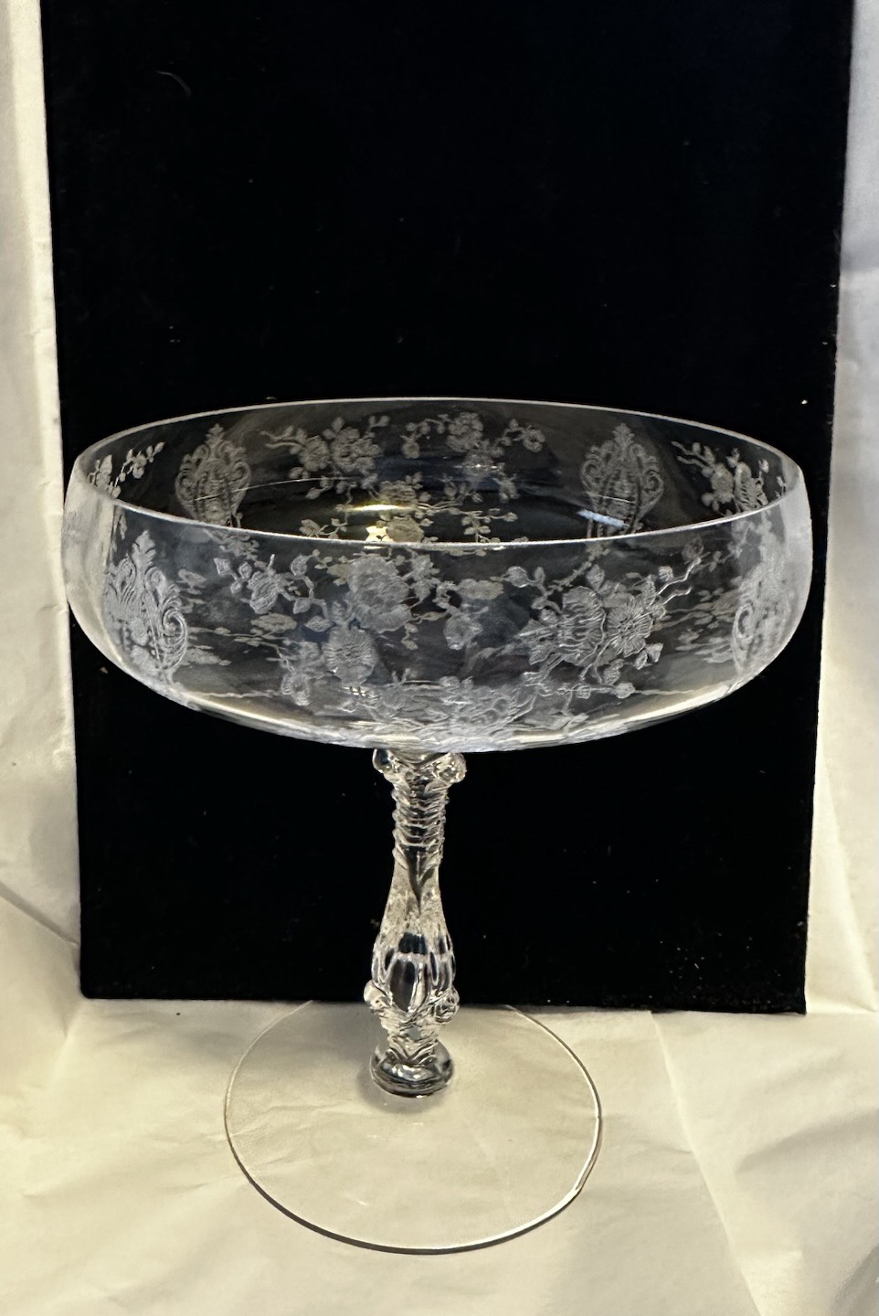 Cambridge Glass Compote Rosepoint Pattern 6.25” Tall
