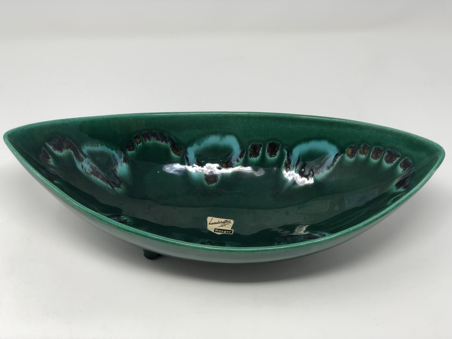 Royal Haeger Green Drip Glaze Footed Console Bowl