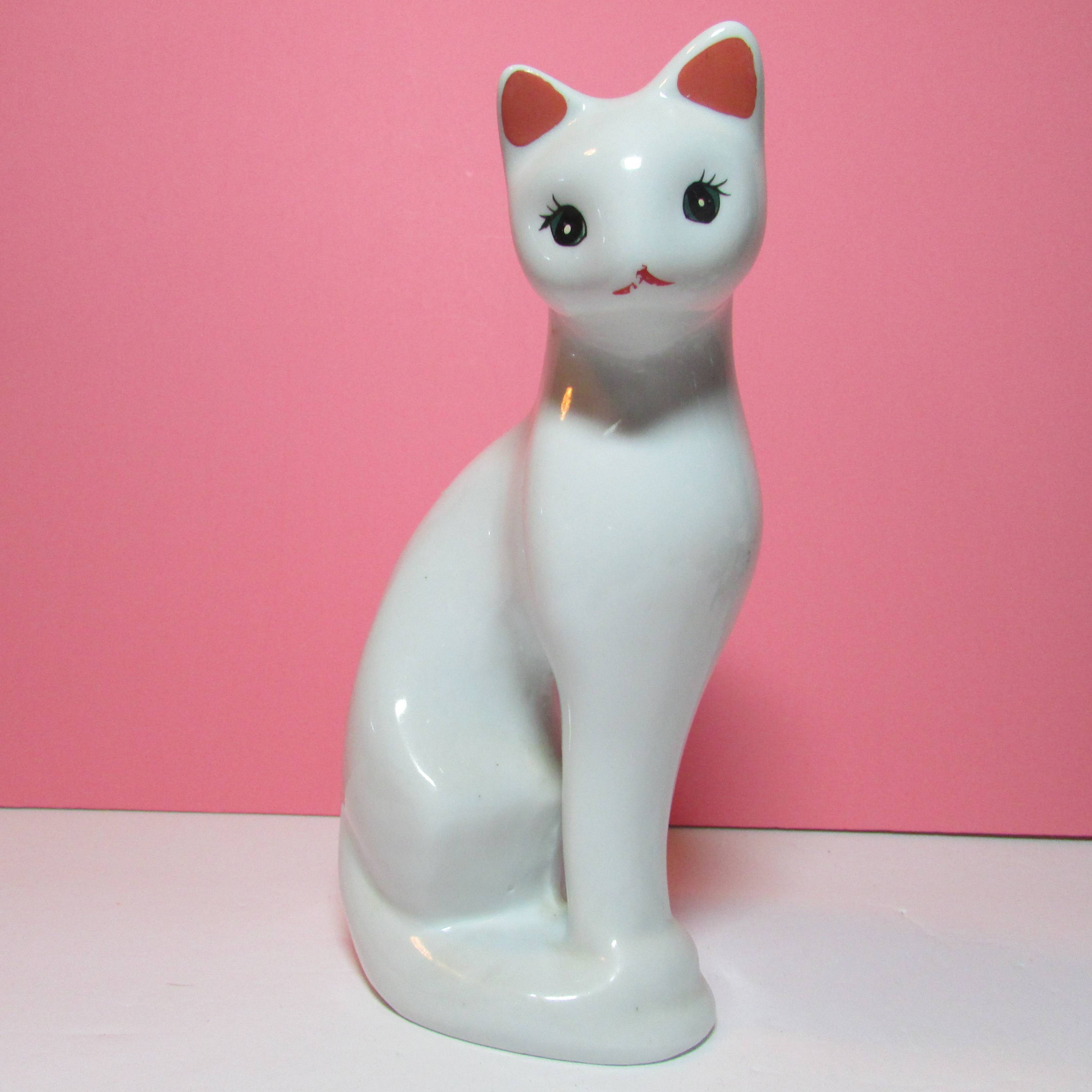 vintage ceramic MCS China sitting white cat figure 8 1/2" tall kitty ...