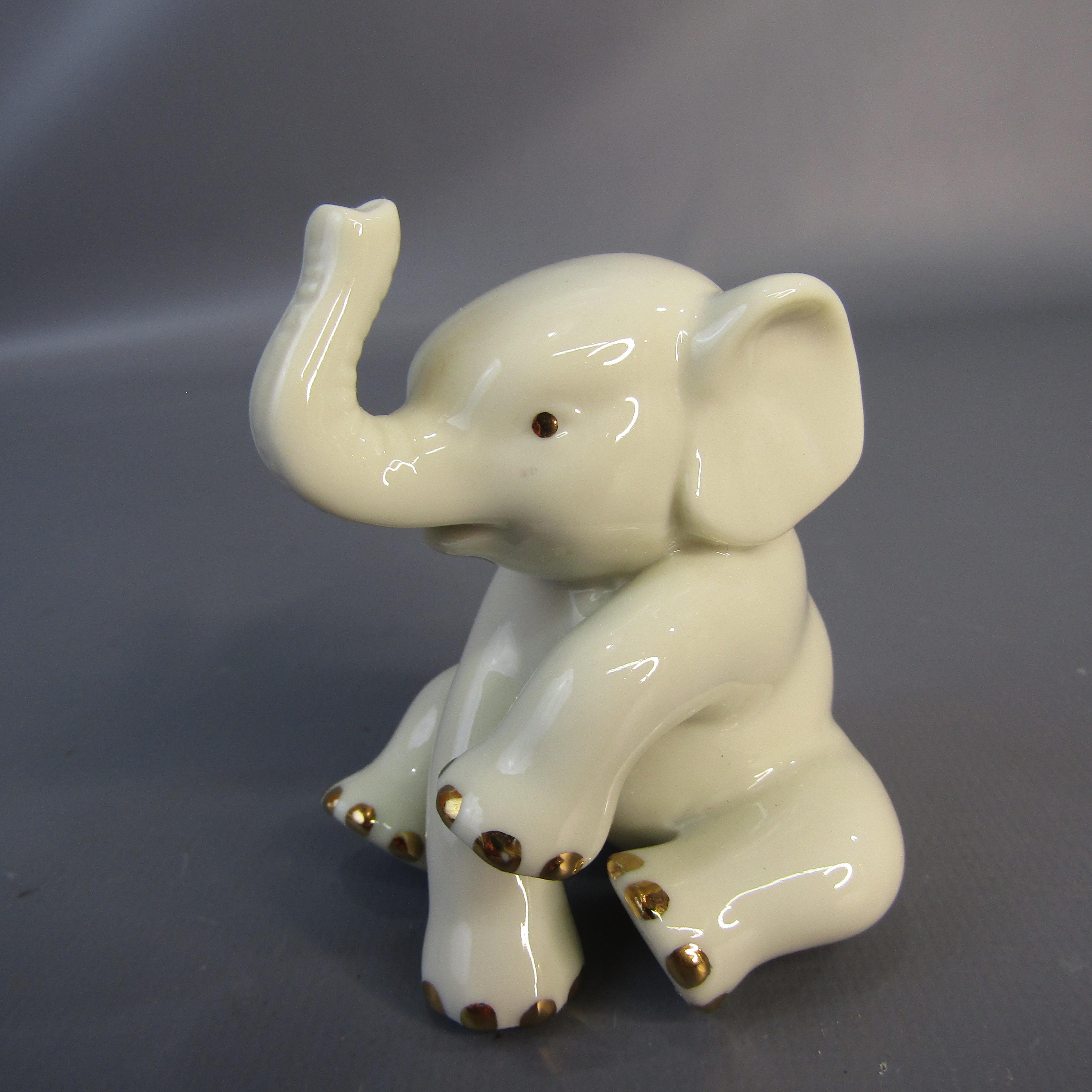 Lenox Elephant Figure 2" x 3" Porcelain Gold Leaf Figurine Whimsical Seated