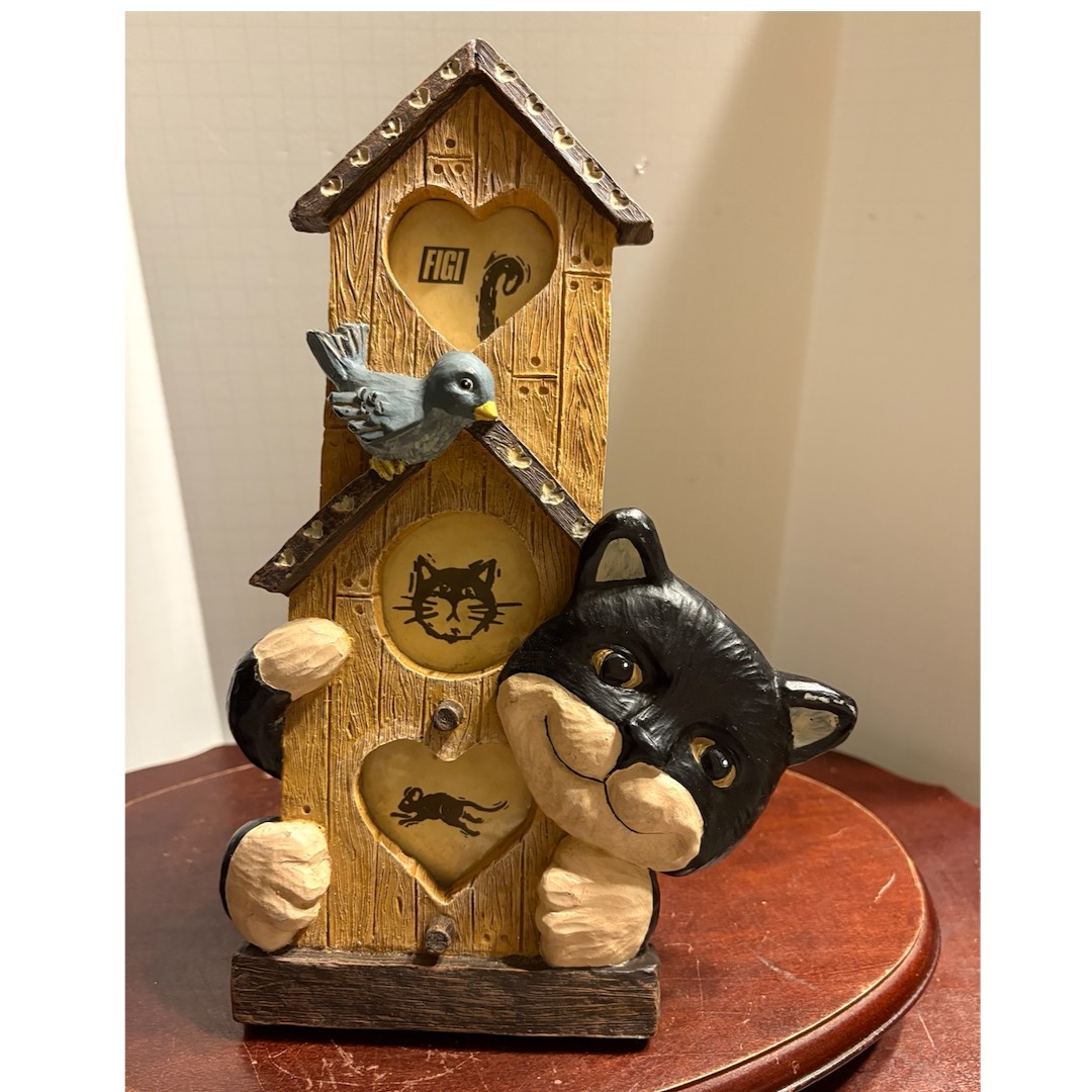 1995 Figi Graphics Vertical 3 Photo Cat And Birdhouse Picture Frame
