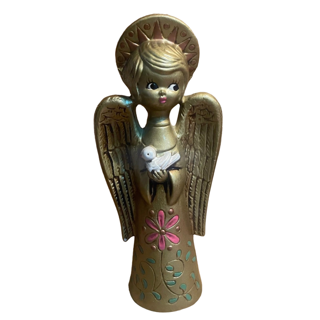 Vintage HOLT HOWARD GOLD “ANGEL W/DOVE” CHRISTMAS FIGURINE (10.25”)